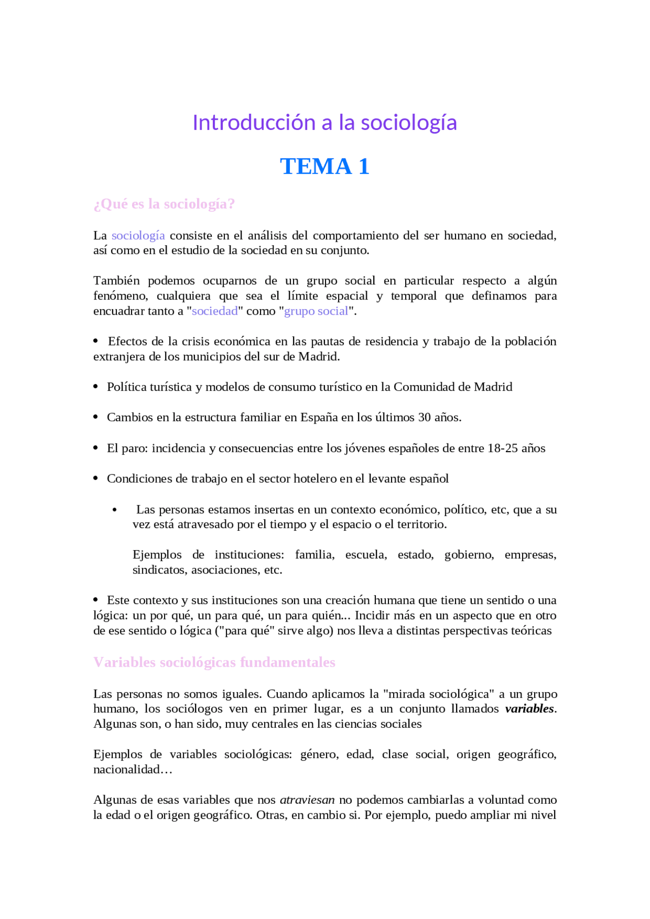 Apuntes Sociologia Del Primer Curso Docsity