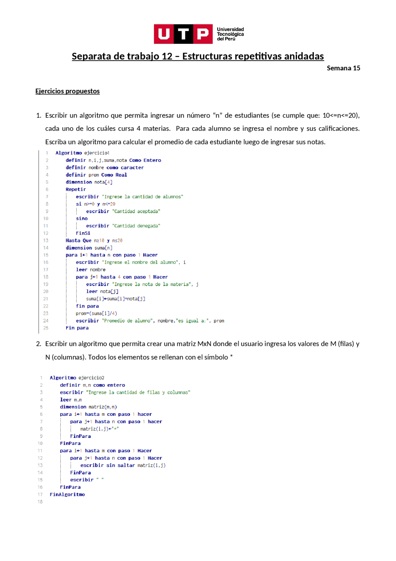 Semana 12 curso de algoritmos | Ejercicios de Algoritmos Avanzados ...