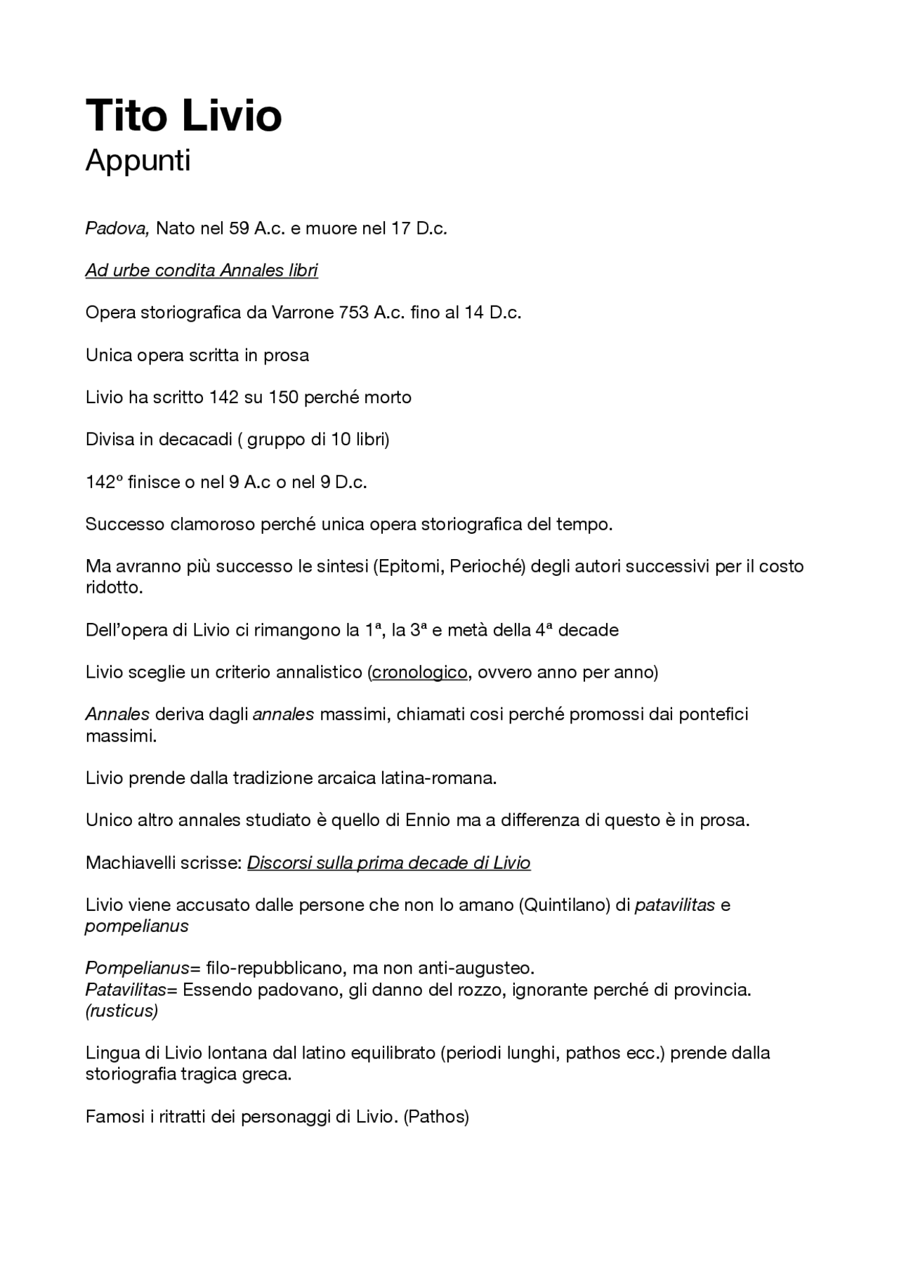 Appunti Su Tito Livio Docsity
