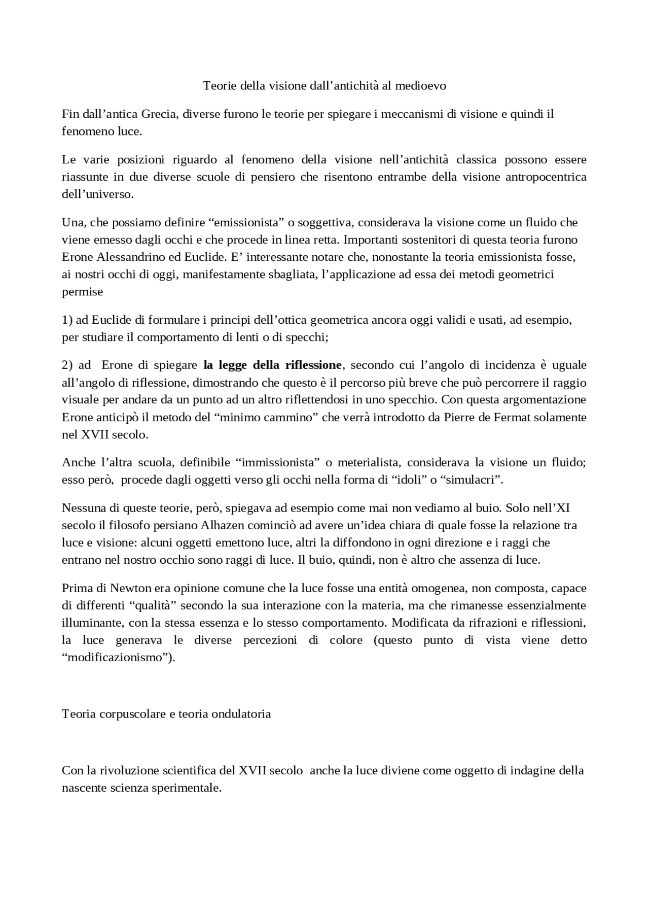 La Natura Della Luce Docsity