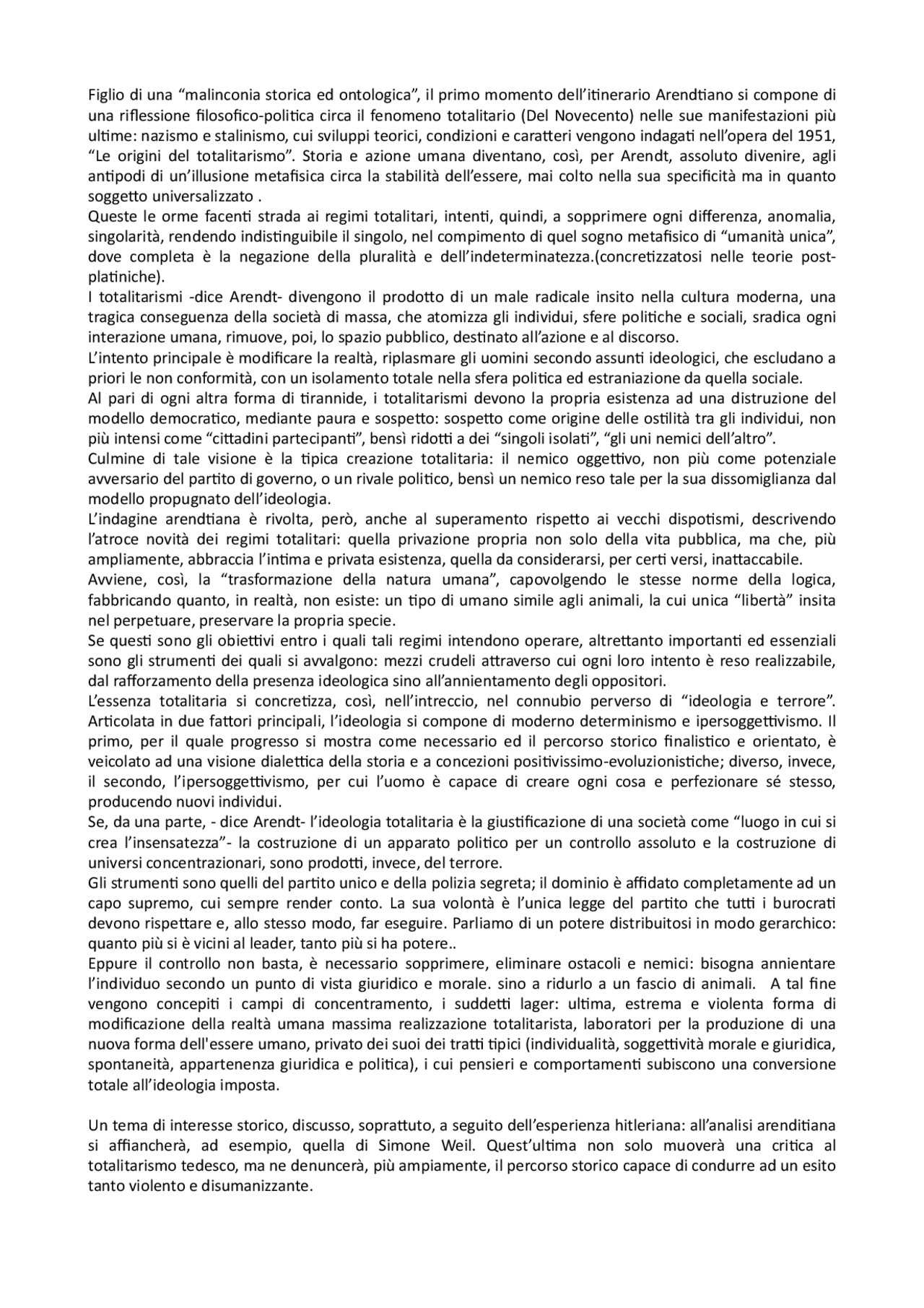 I Regimi Totalitario Arendt Weil E Popper Docsity