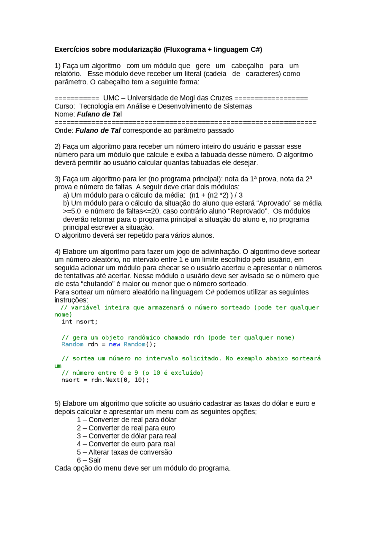 Exercícios Programação Docsity