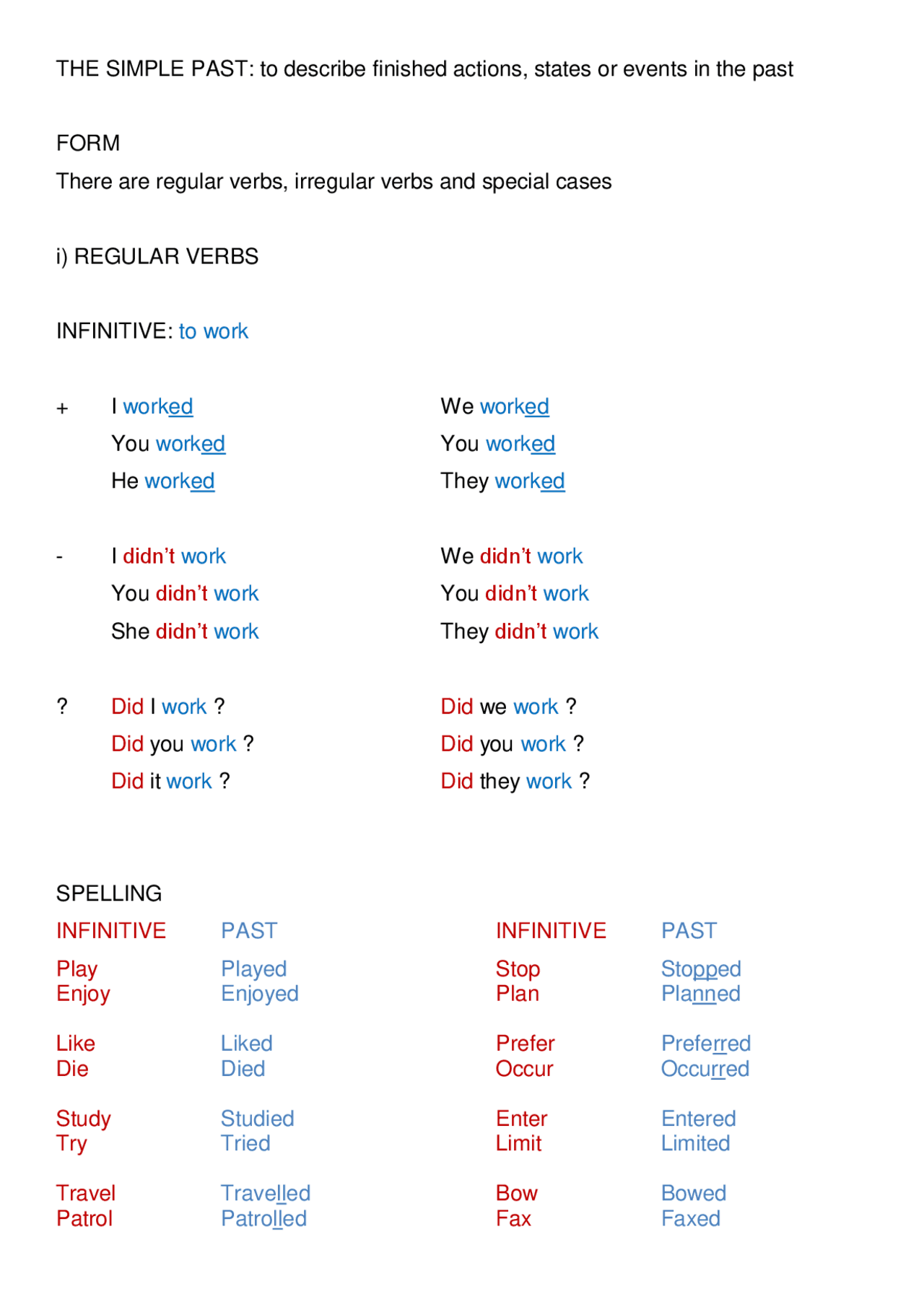 SIMPLE PAST GRAMMAR AND EXERCISES | Esercizi di Lingua Inglese | Docsity