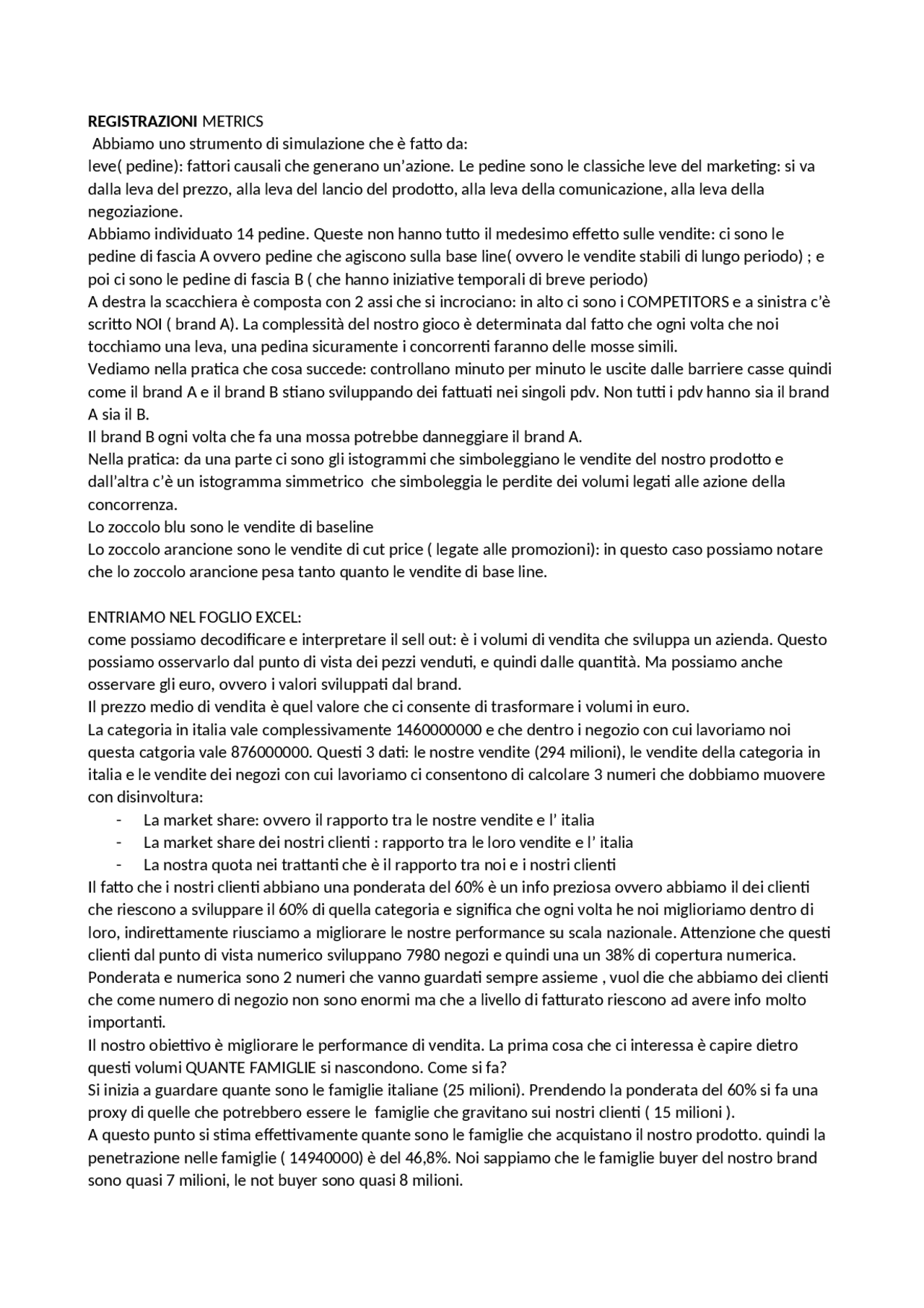 Appunti Marketing Metrics Prof Pellegrini Docsity