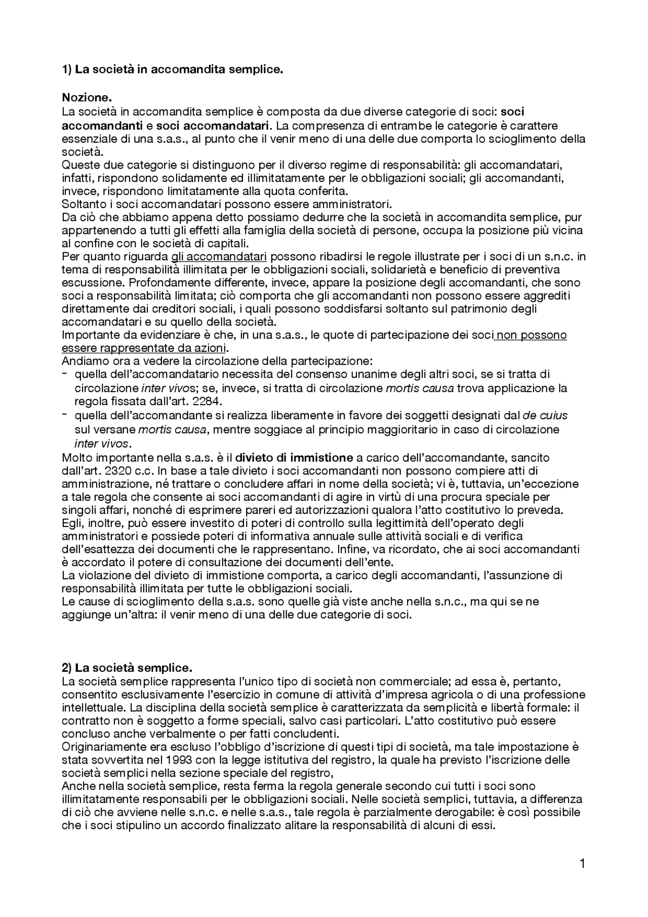 La Società In Accomandita Semplice E La Società Semplice Docsity