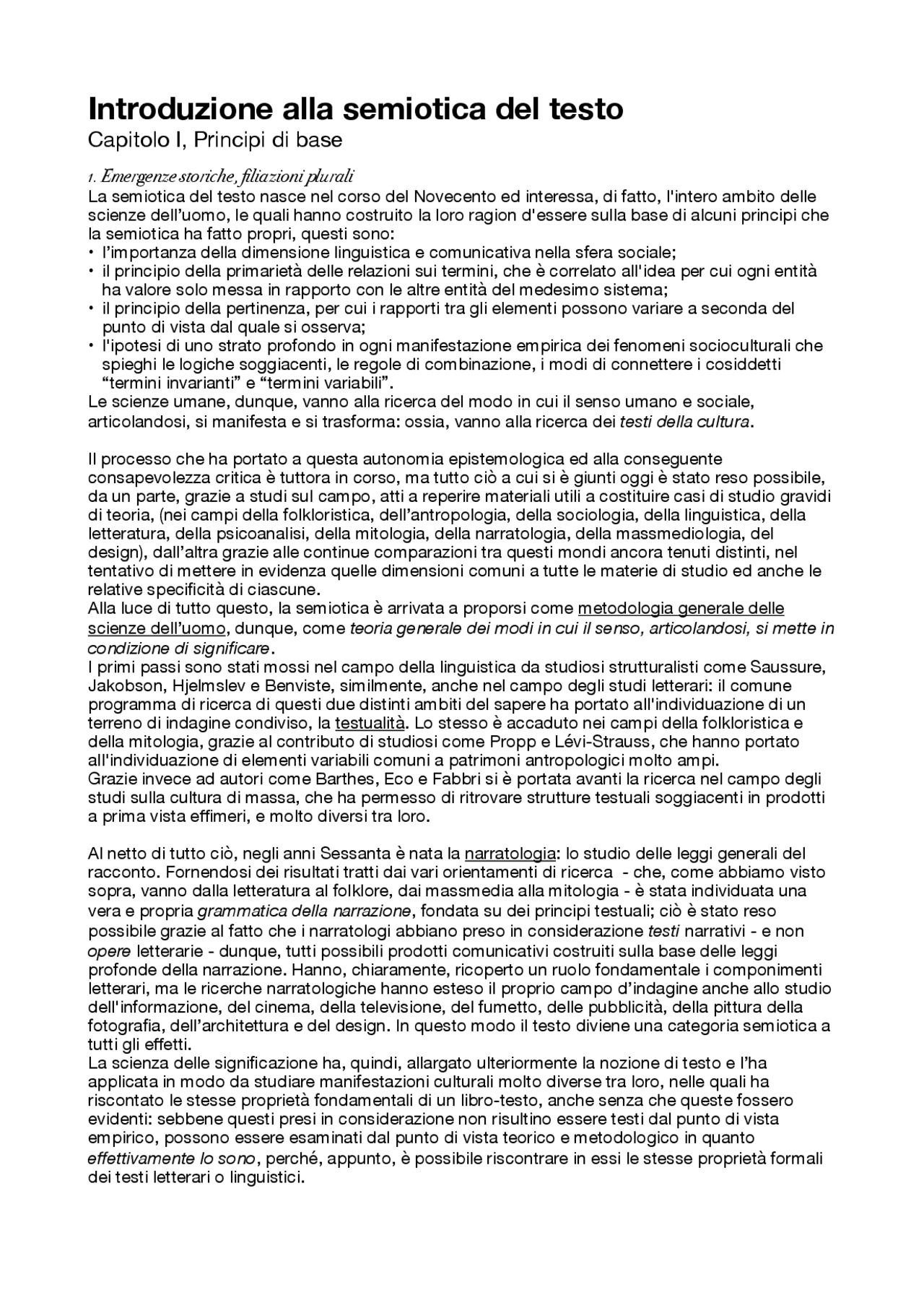 Sintesi Primo Capitolo Introduzione Alla Semiotica Del Testo Docsity