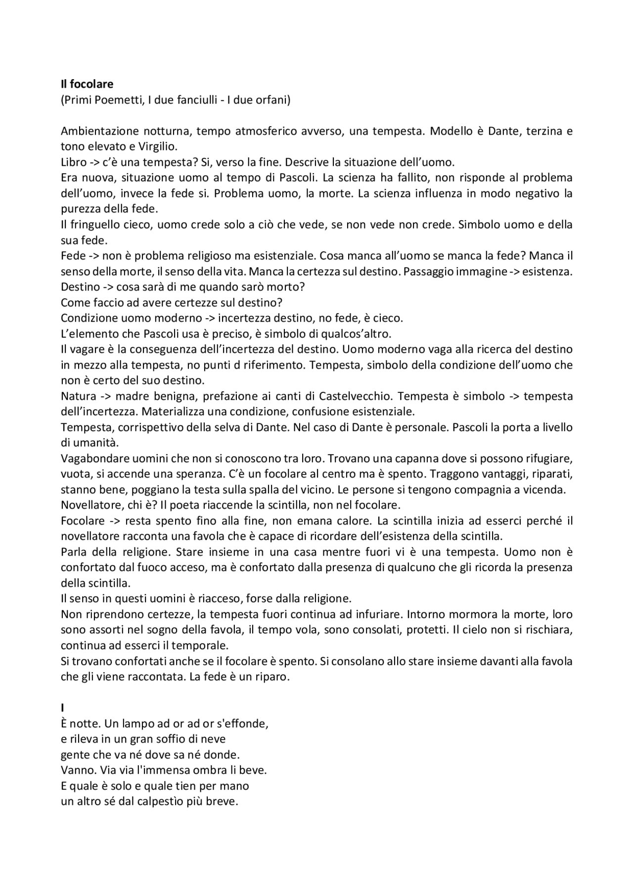 Il Focolare - Giovanni Pascoli - Docsity