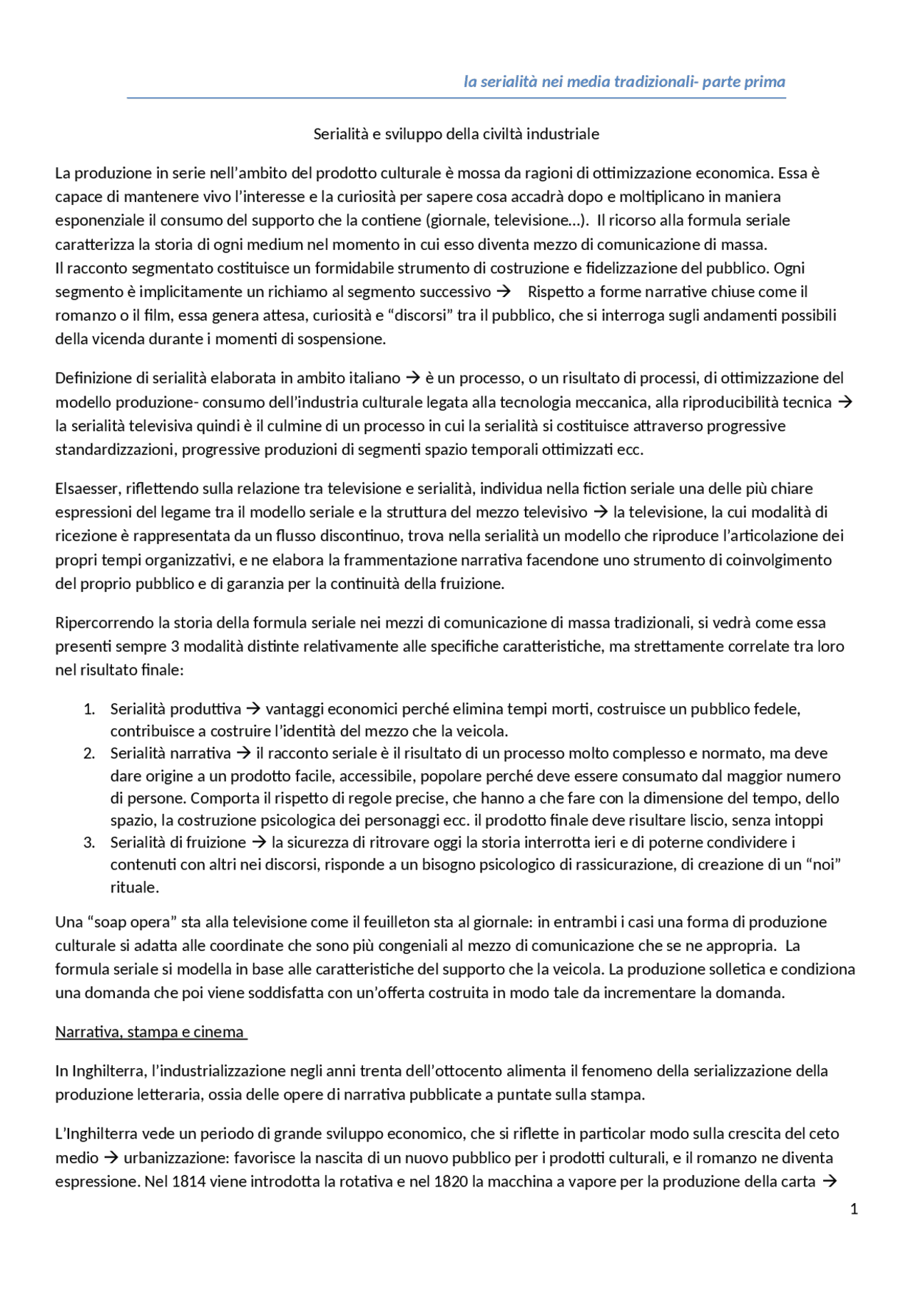 Riassunto De La Lunga Serialità Televisiva Docsity