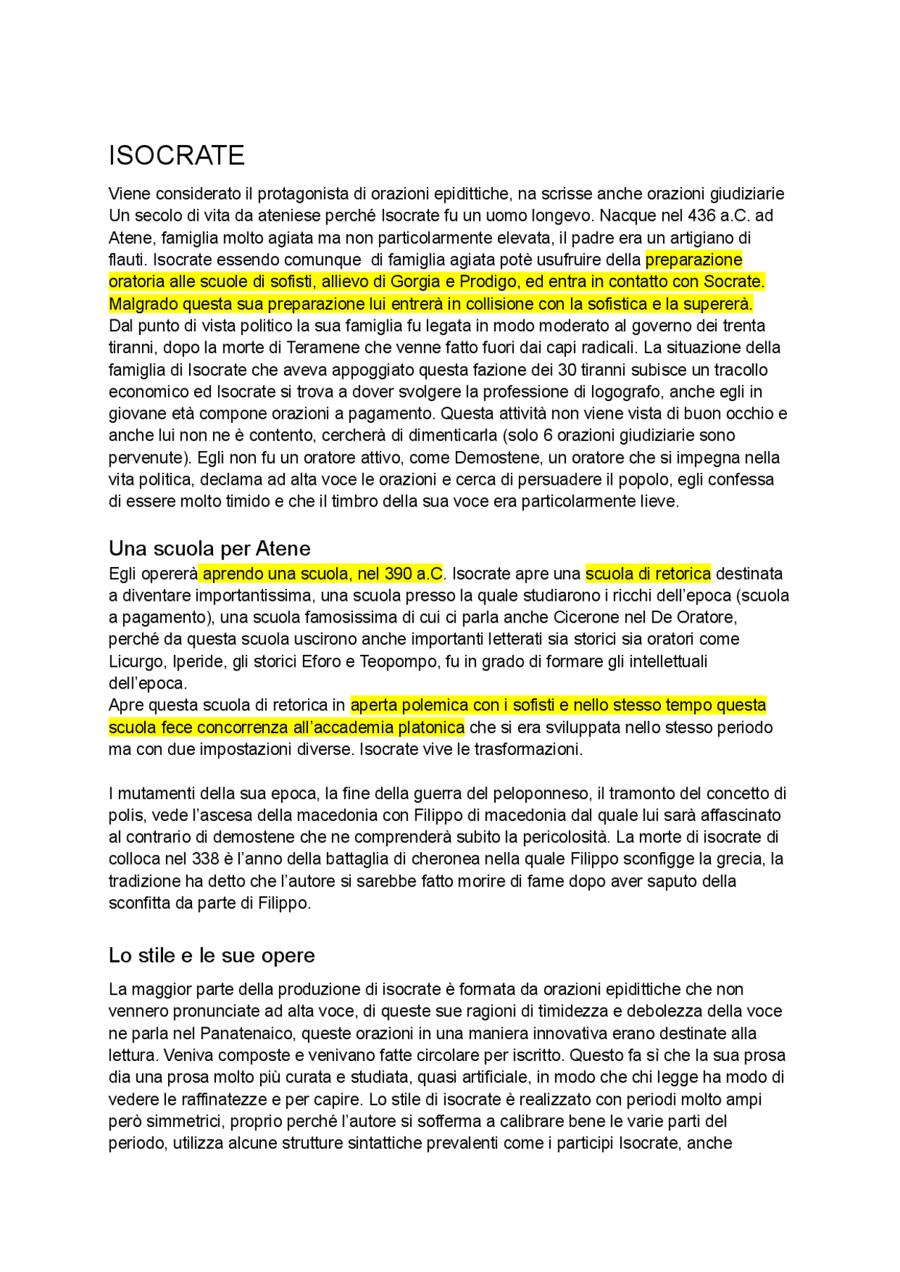 Ricca Dispensa Sulla Vita Stile Opere E Scuola Di Isocrate Docsity