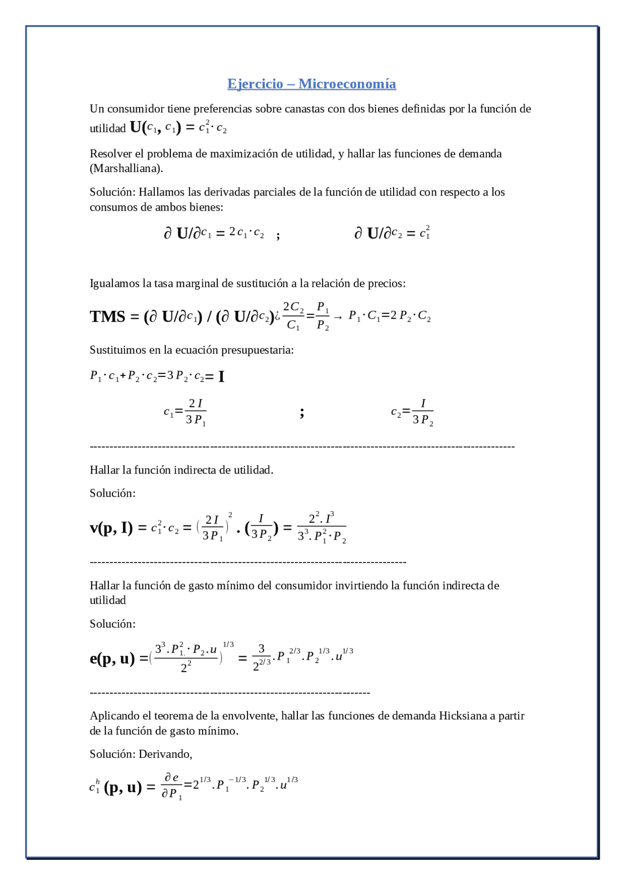 Ejercicio Microeconomía Ejercicios De Microeconomía Docsity