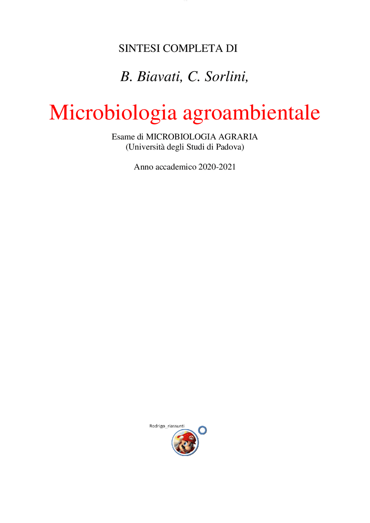 B Biavati C Sorlini Microbiologia Agroambientale Riassunto Docsity