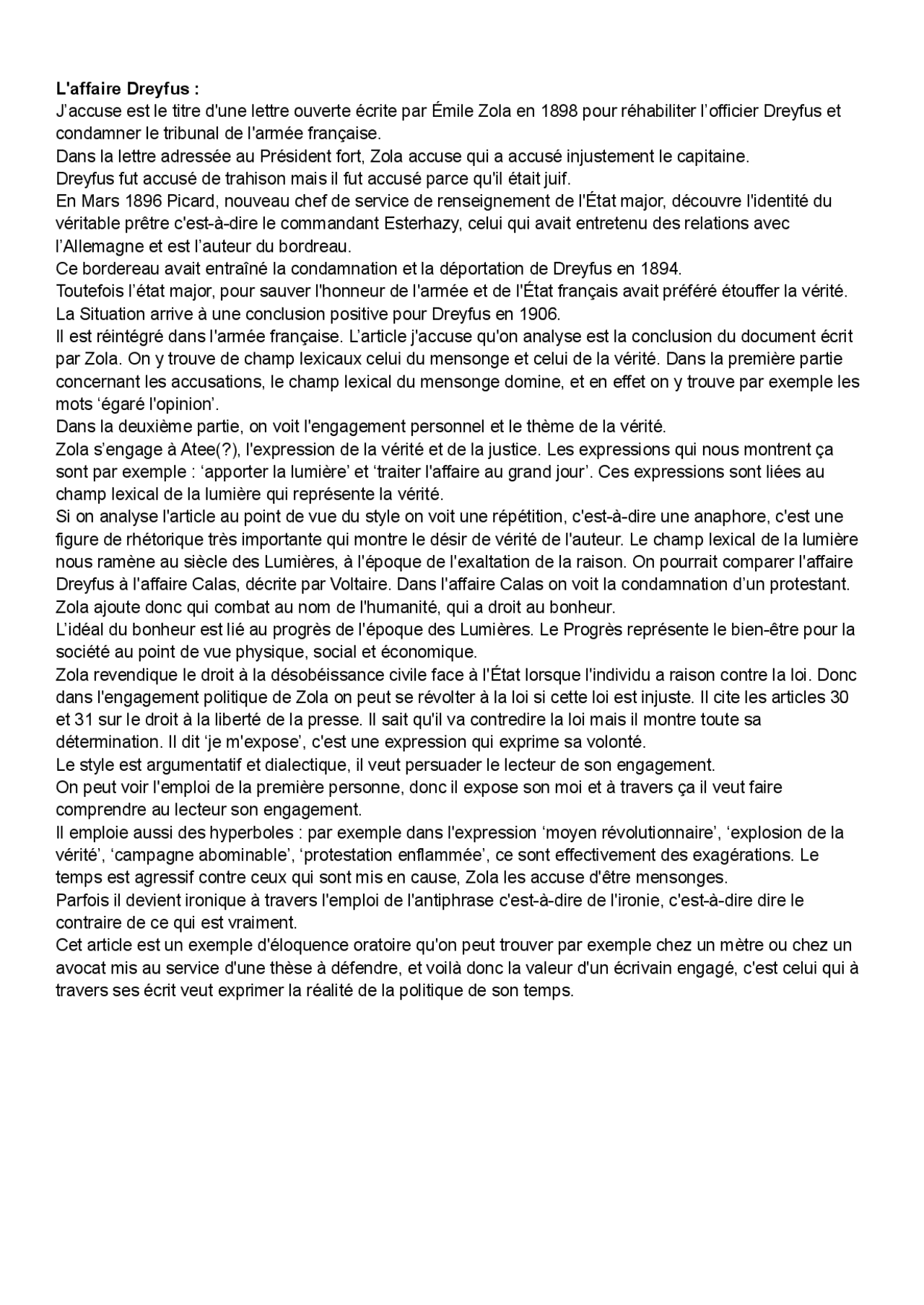 Affaire Dreyfus Riassunto Docsity