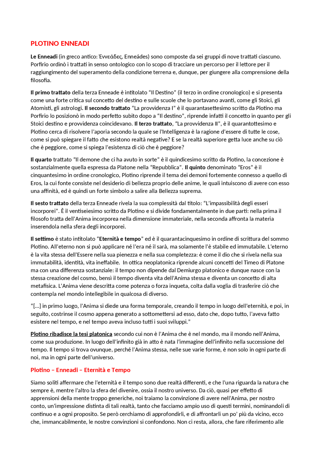 Le Enneadi - Plotino - appunti di filosofia - Docsity