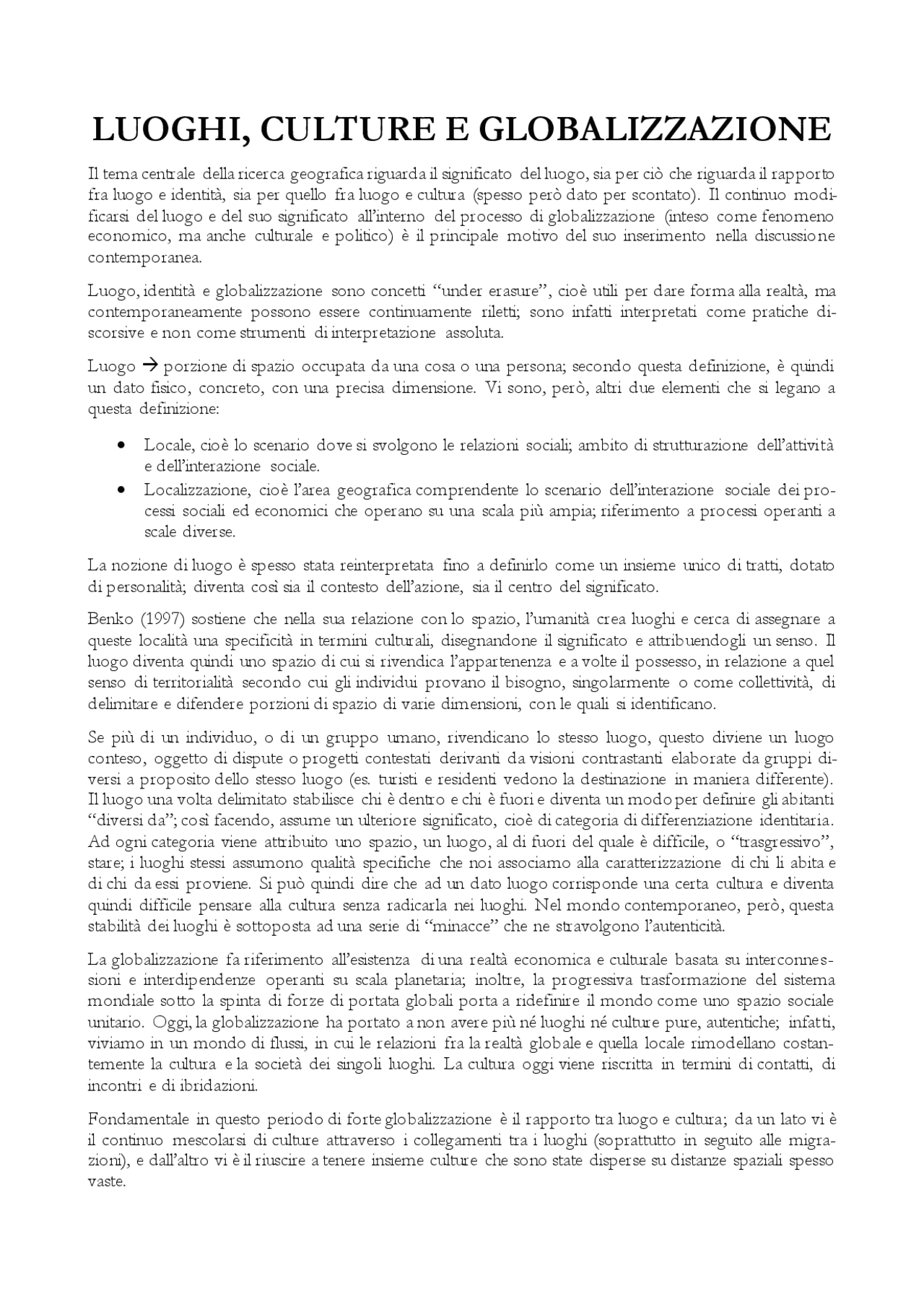Luoghi Culture E Globalizzazione Docsity