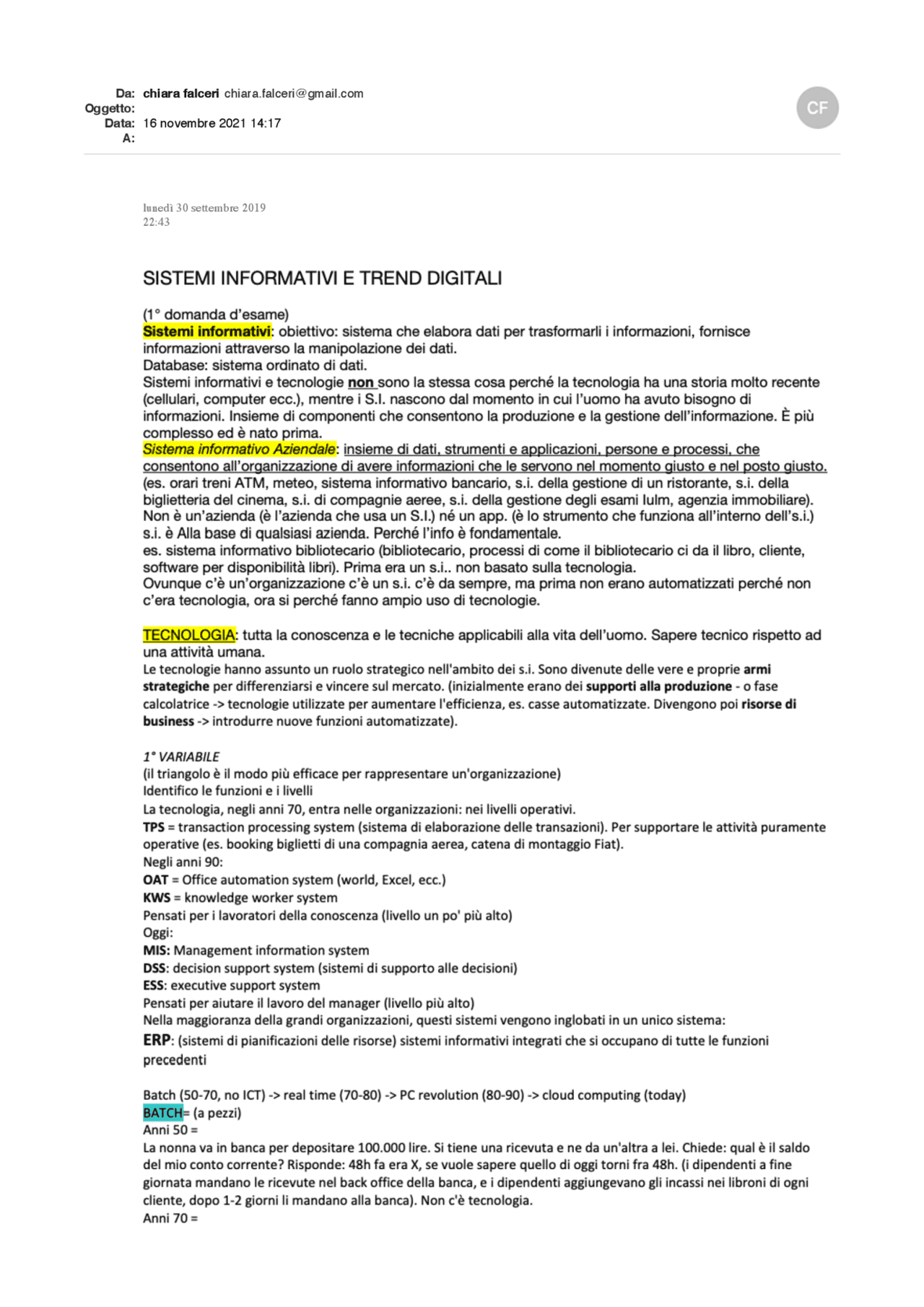 Sistemi Informativi E Trend Digitali Docsity