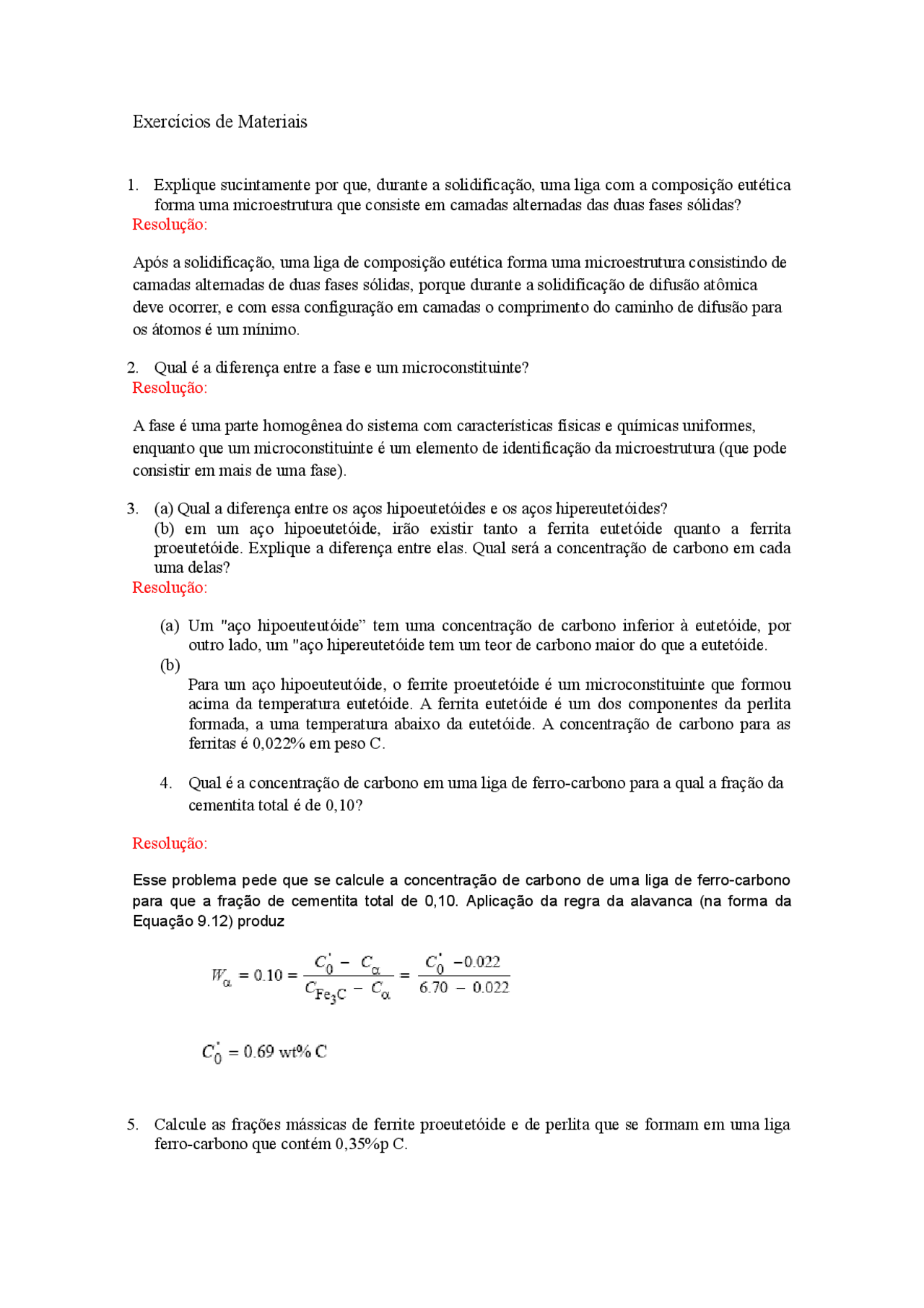 Exercícios Ciências Dos Materiais Docsity