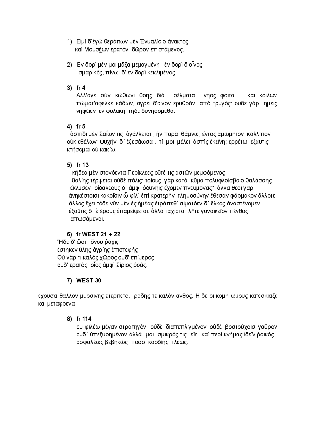 Appunti Circa Frammenti Di Archiloco E Mimnermo Docsity