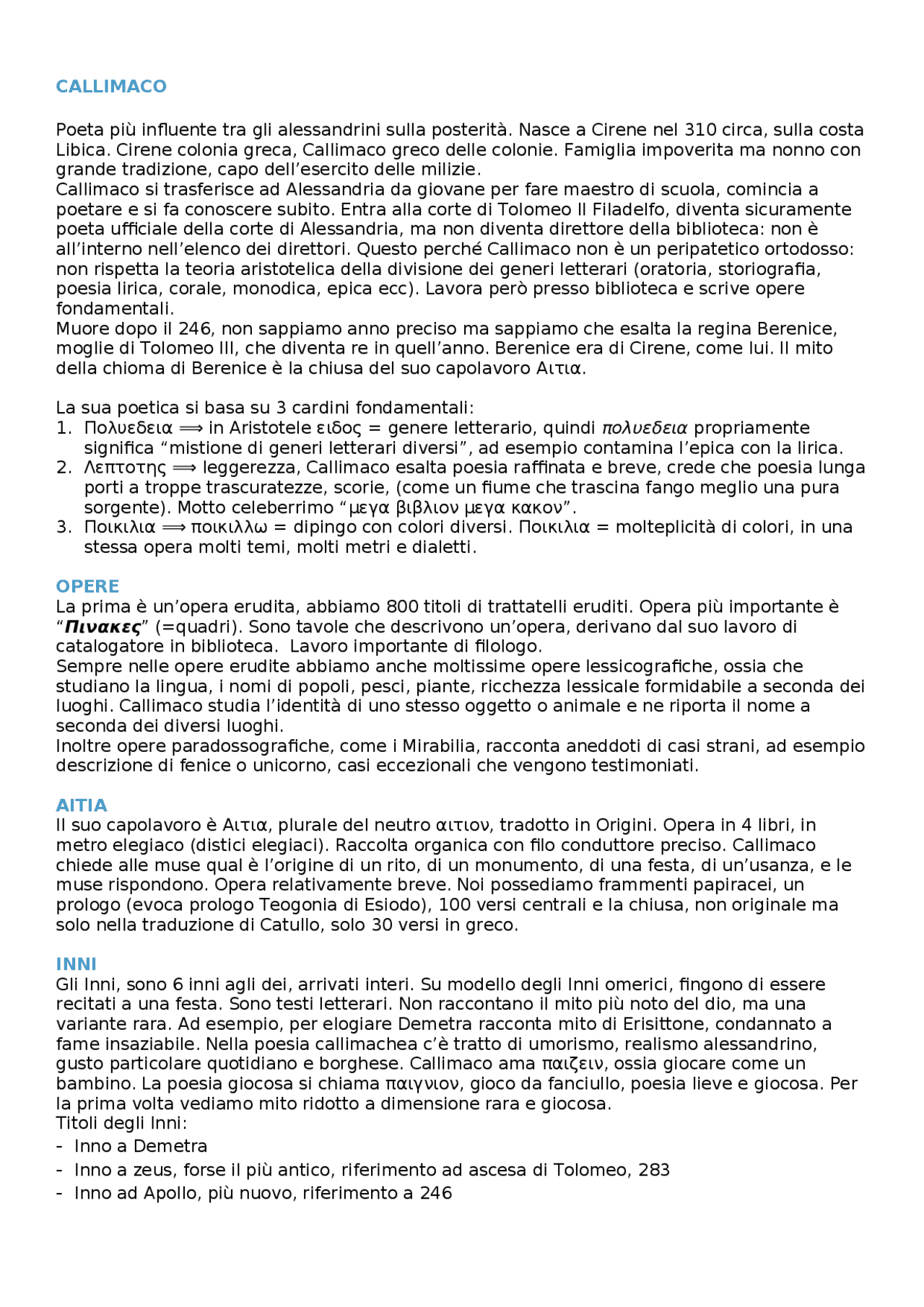 Callimaco Vita Opere E Stile Docsity