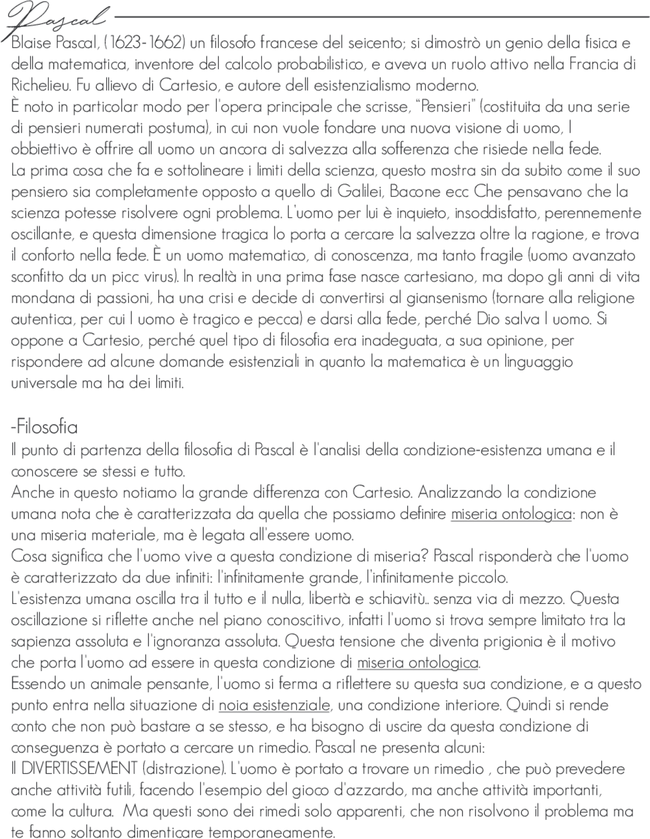 Appunti Di Filosofia Su Pascal Docsity