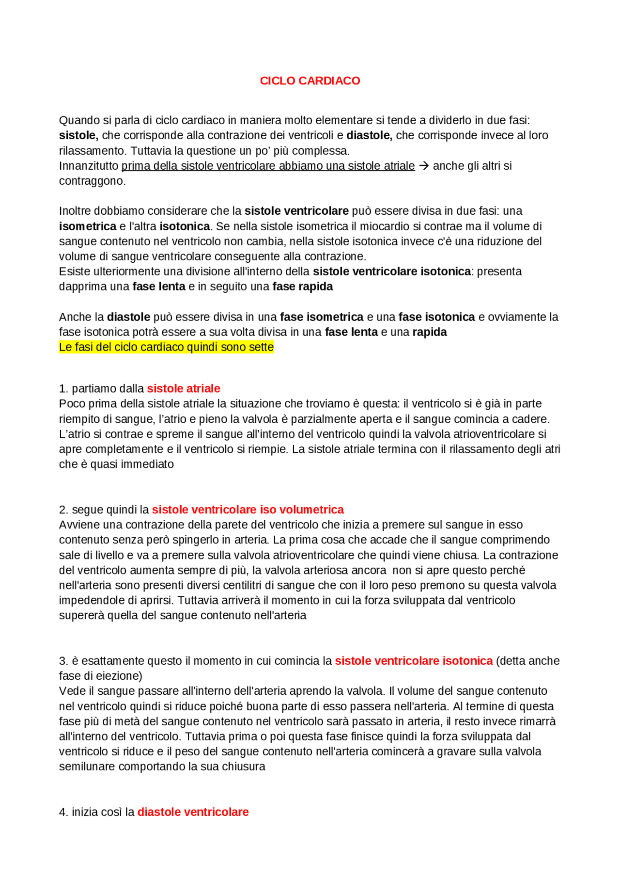 Ciclo Cardiaco Appunti Anatomia Ctf Docsity