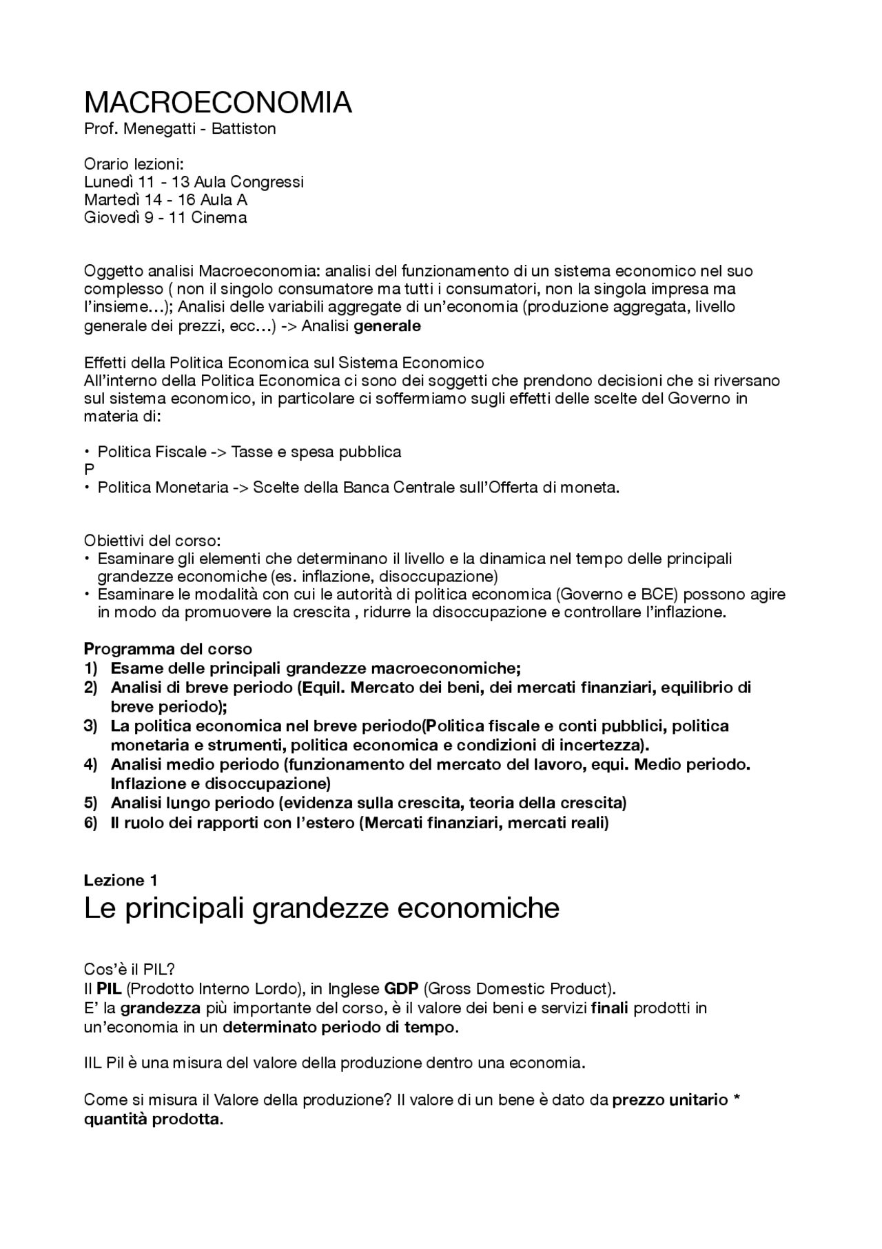 Macroeconomia Prima Parte Per Esame Docsity