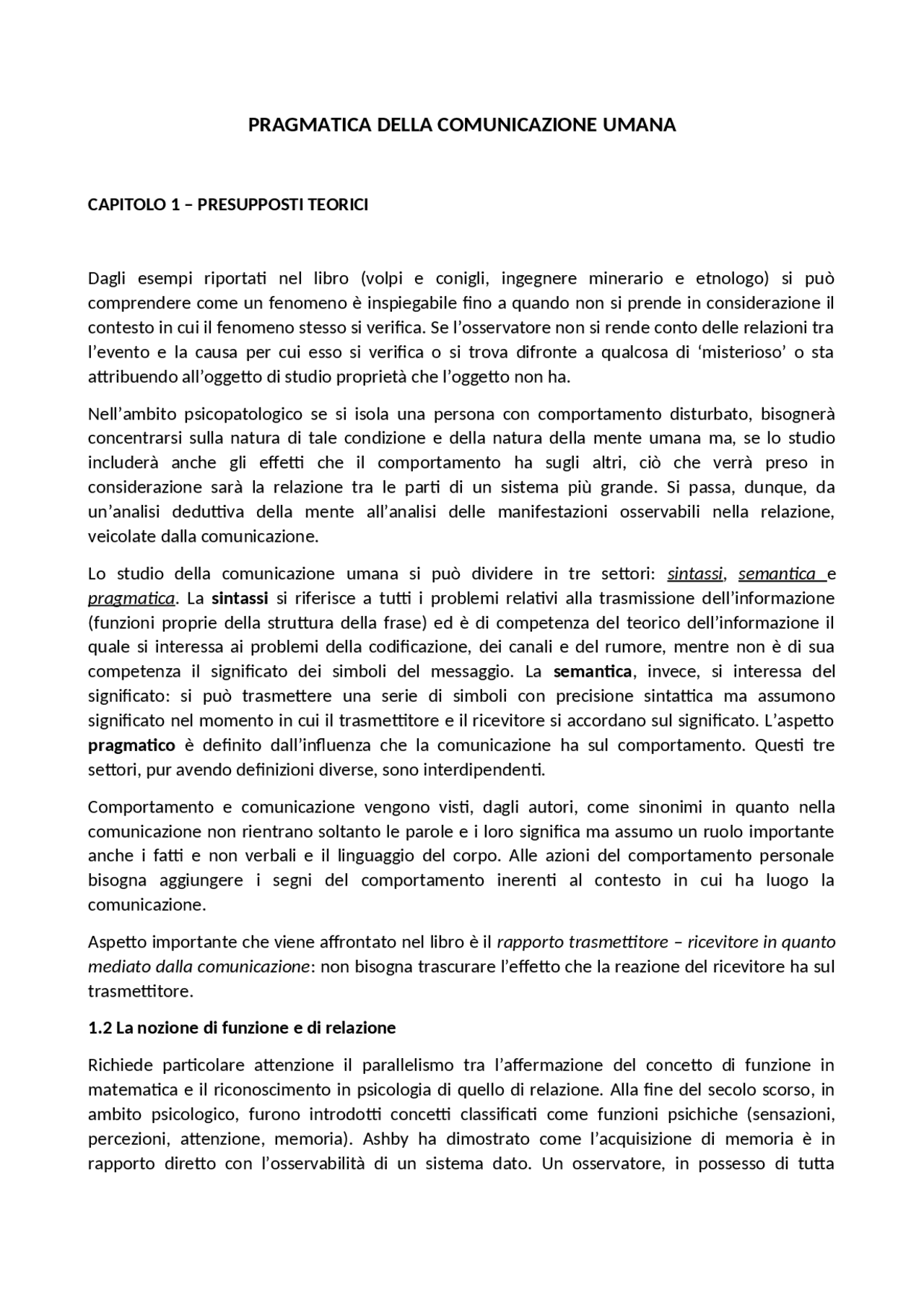 Riassunto Pragmatica Della Comunicazione Umana Docsity