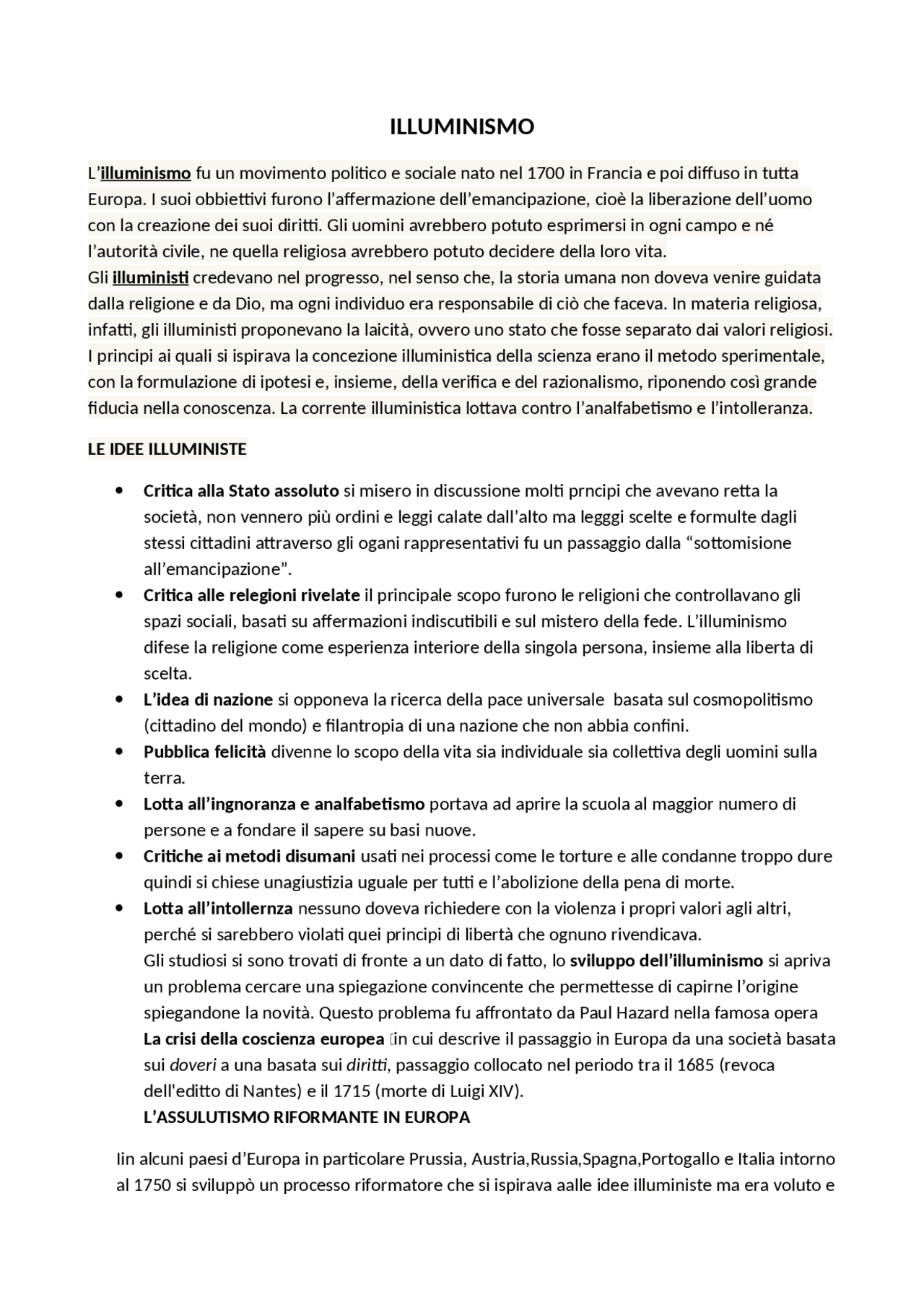 Riassunto Illuminismo Docsity