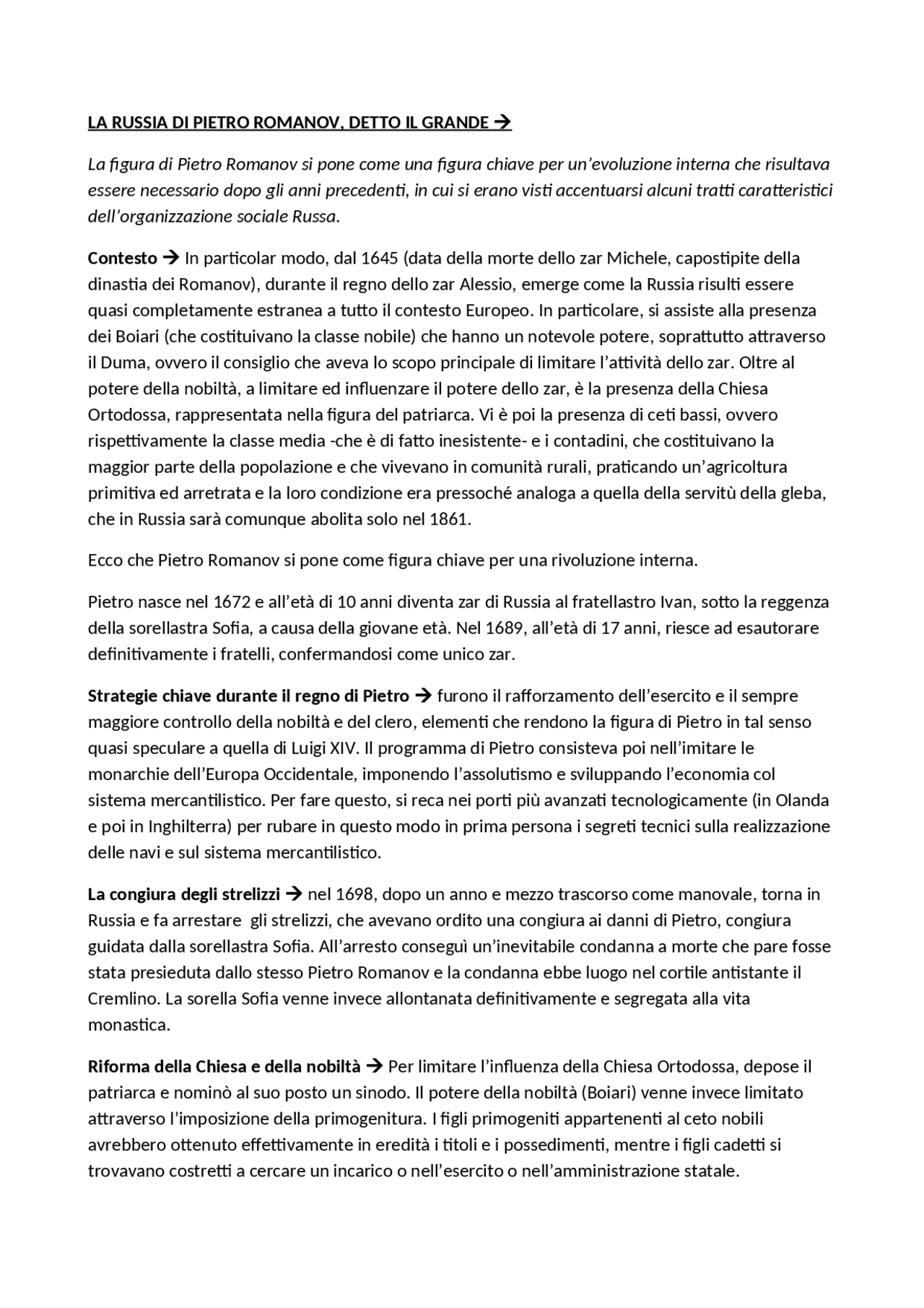 La Russia Di Pietro Il Grande Docsity