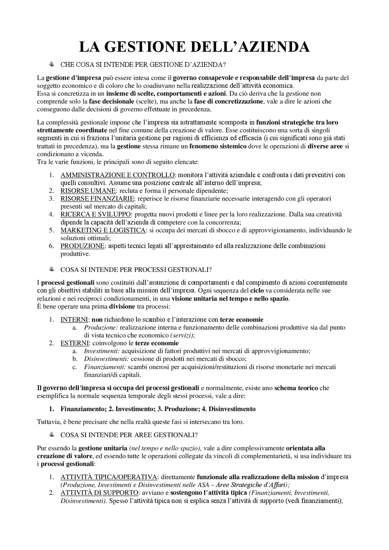 La Gestione Dellimpresa Docsity