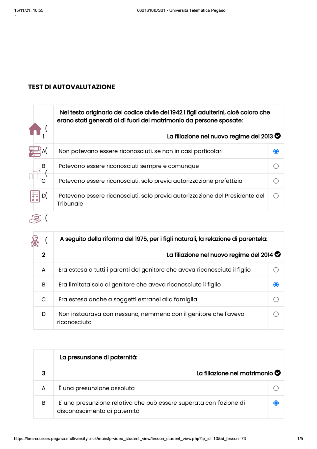 Risposte Test Autovalutazione Docsity