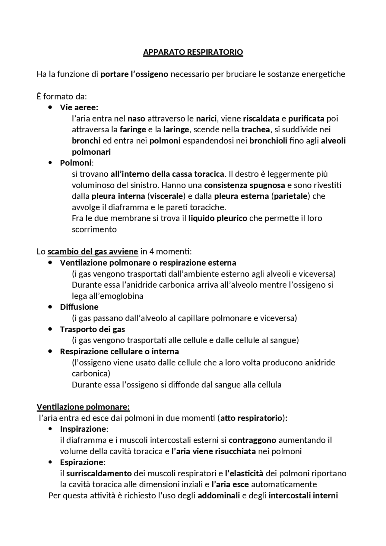 Lapparato Respiratorio Docsity
