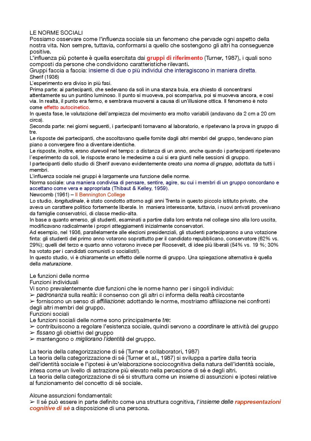 Le norme sociali e la categorizzazione di sé - Docsity