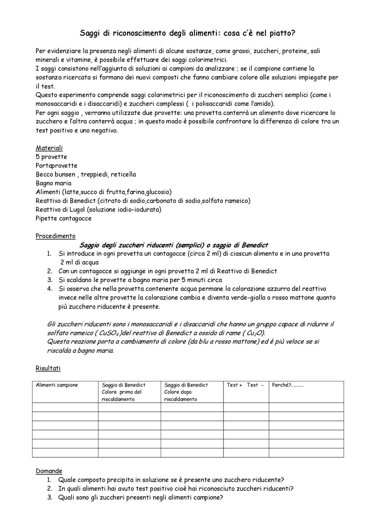 Esperimenti Proteine Docsity