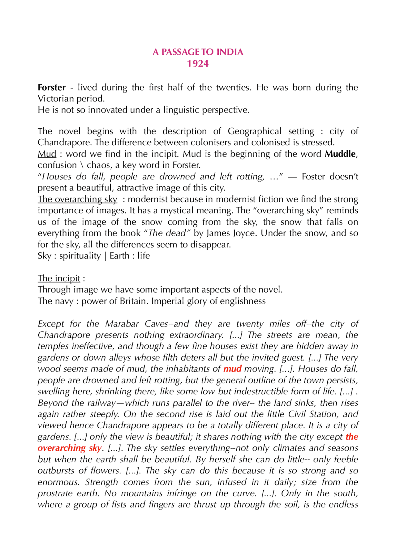 A Passage to India by Forster | Sintesi del corso di Letteratura ...