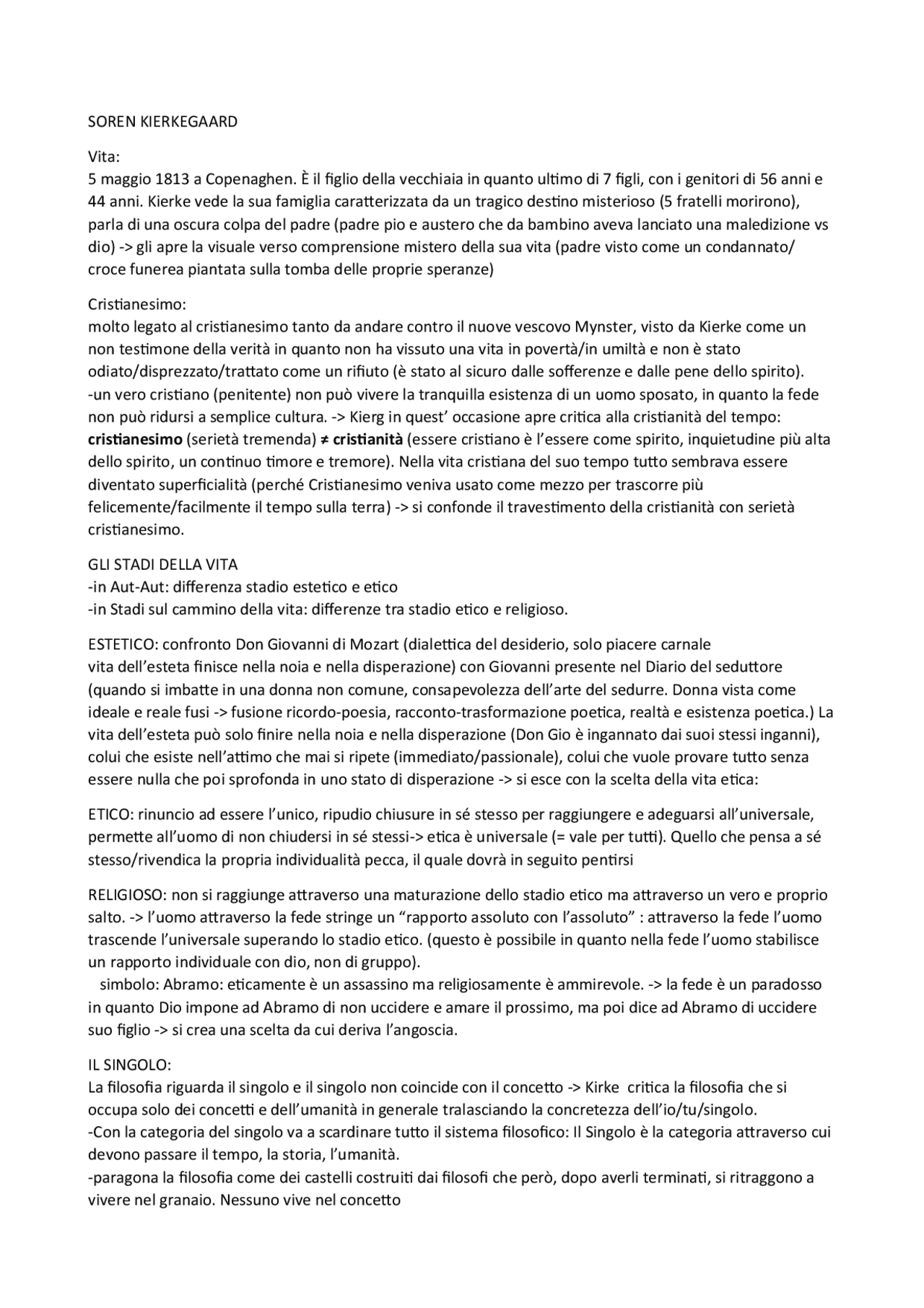 Soren Kierkegaard Appunti Sintetici Docsity