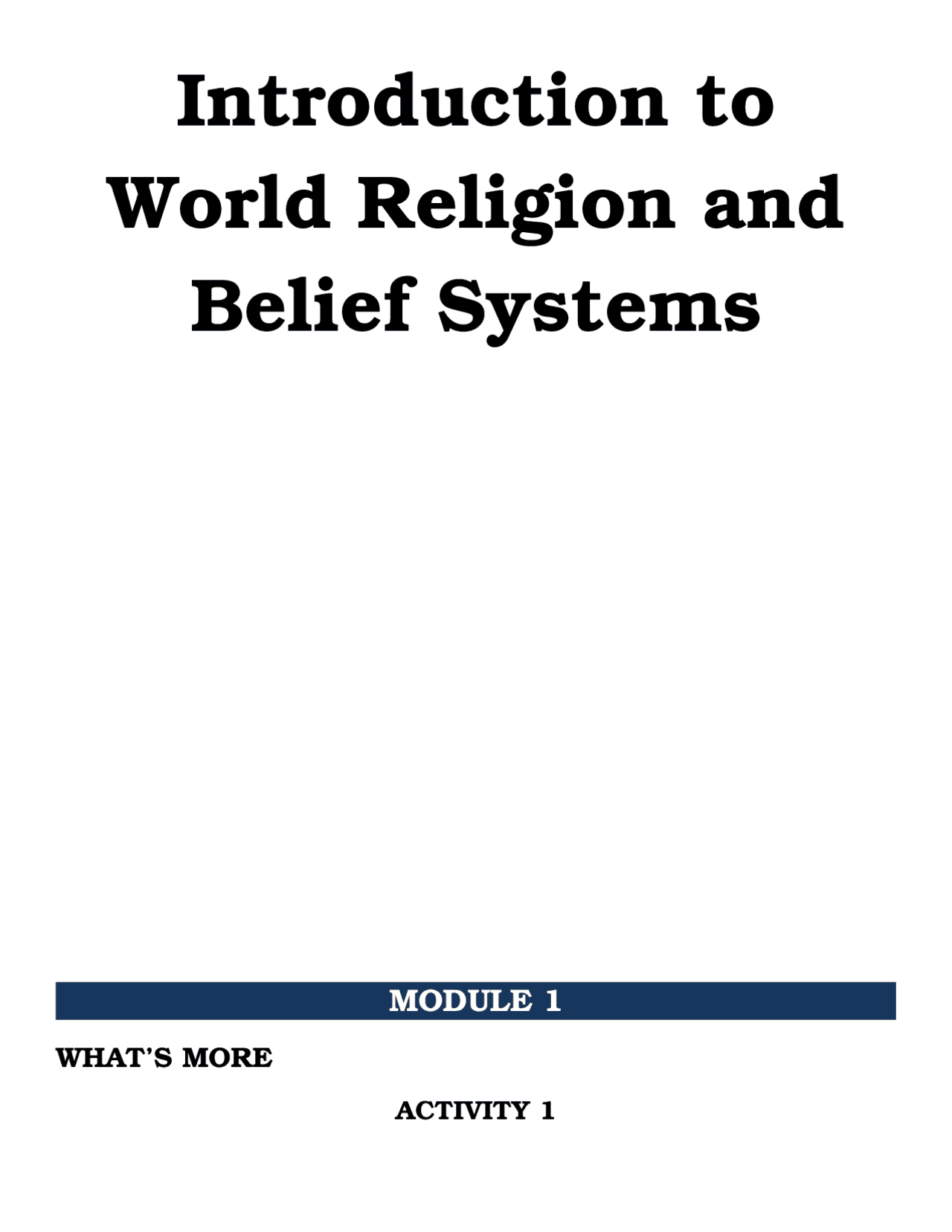 Module 1 World Religion Answer Keys Docsity