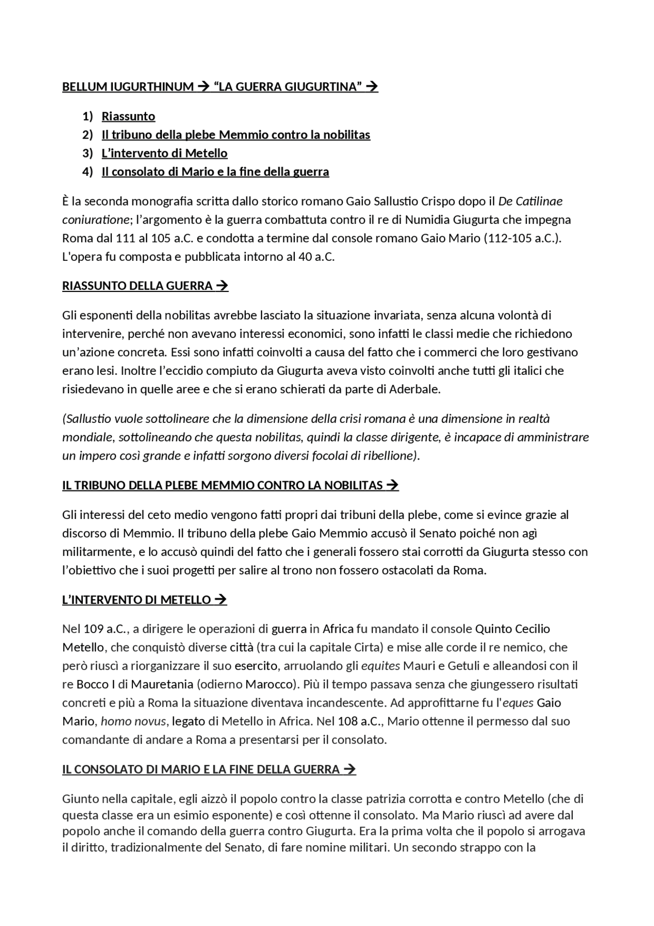 Il Bellum Iugurthinum Docsity