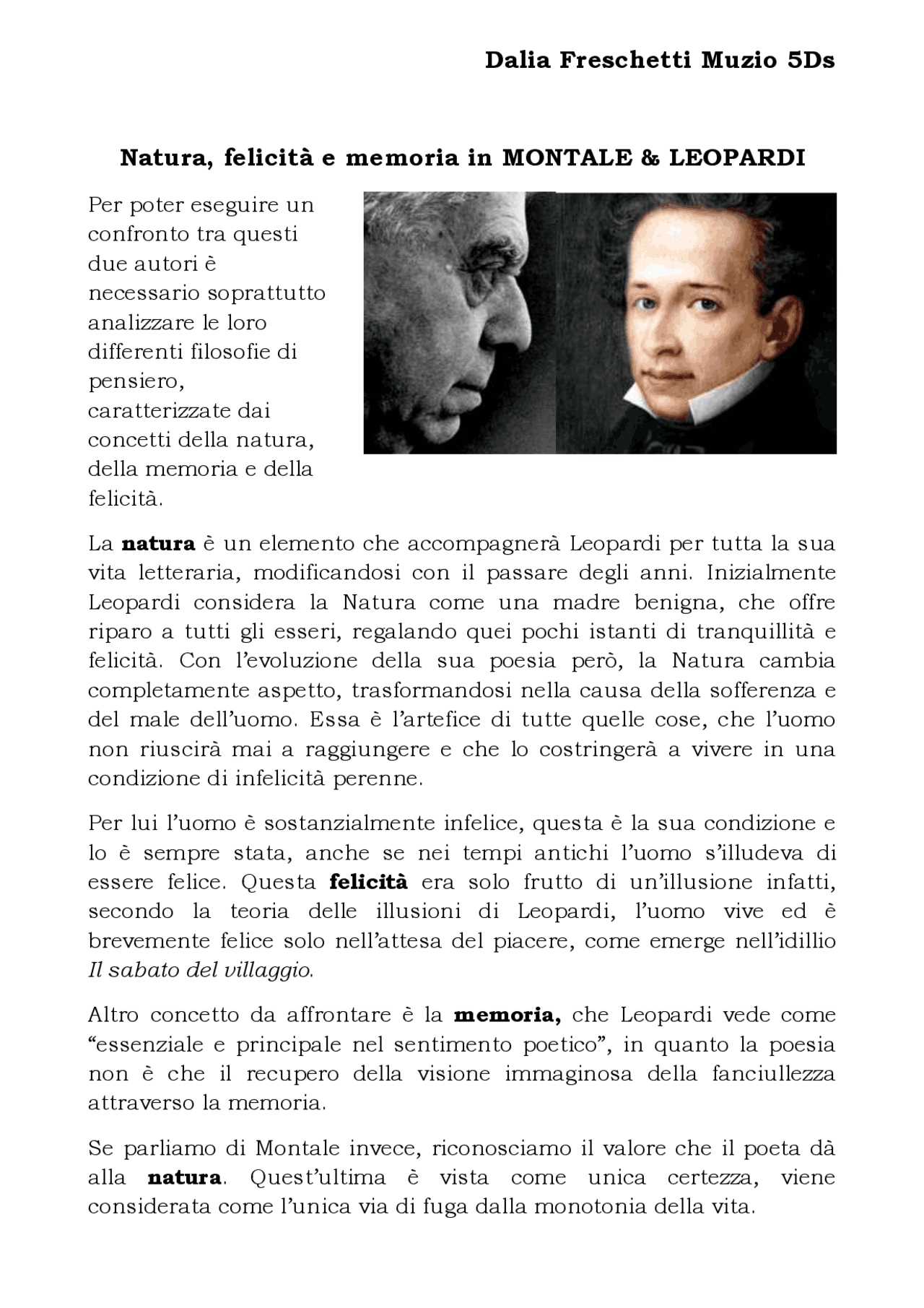 Leopardi e Montale due modi di vedere il pessimismo - Docsity