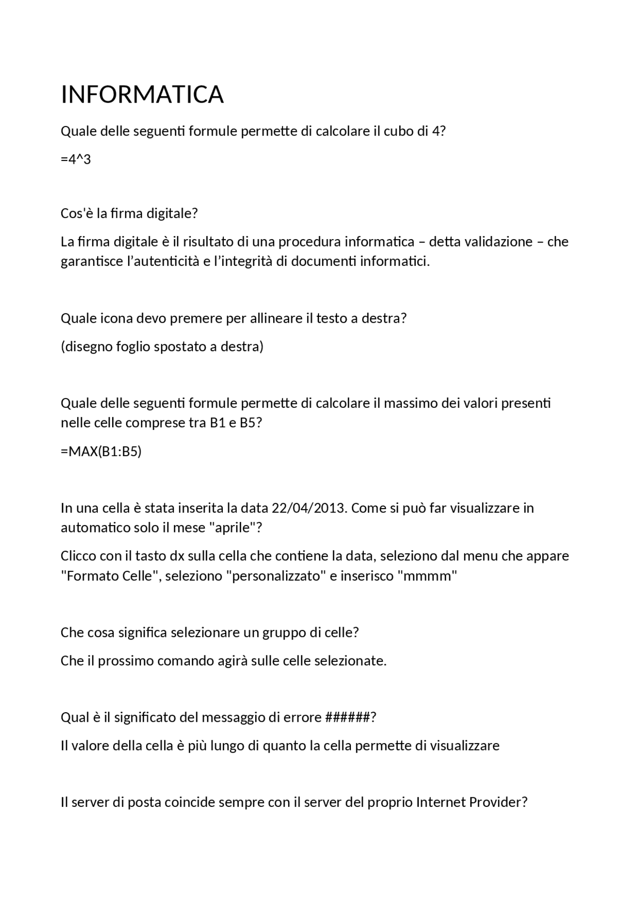 Domande informatica di base | Prove d'esame di Fondamenti di informatica | Docsity