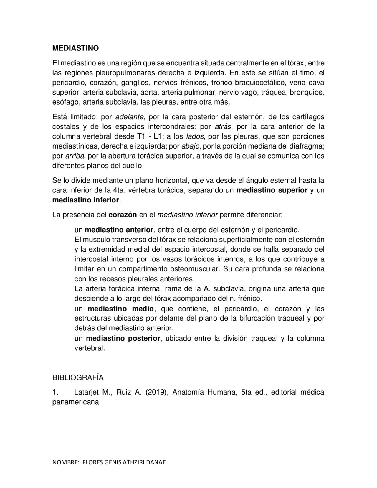Mediastino Anatomía Tórax Docsity