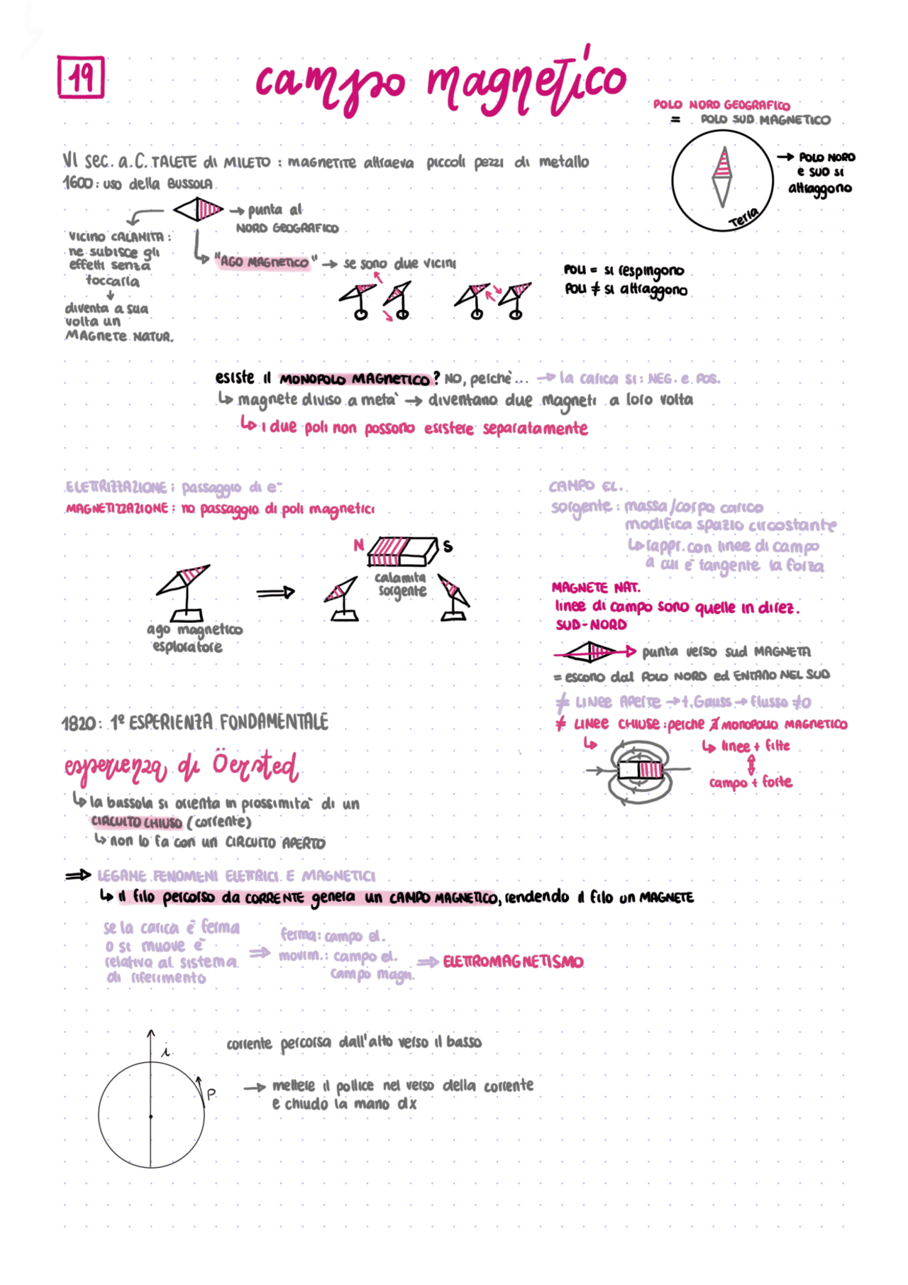 Campo magnetico: teoria e formulario | Schemi e mappe concettuali di Fisica | Docsity