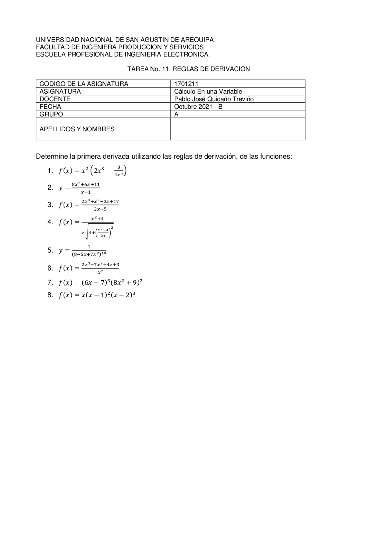 Ejercicios de funciones - Docsity