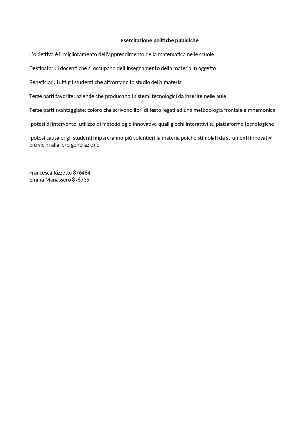 Esercizi Di Politiche Pubbliche Docsity
