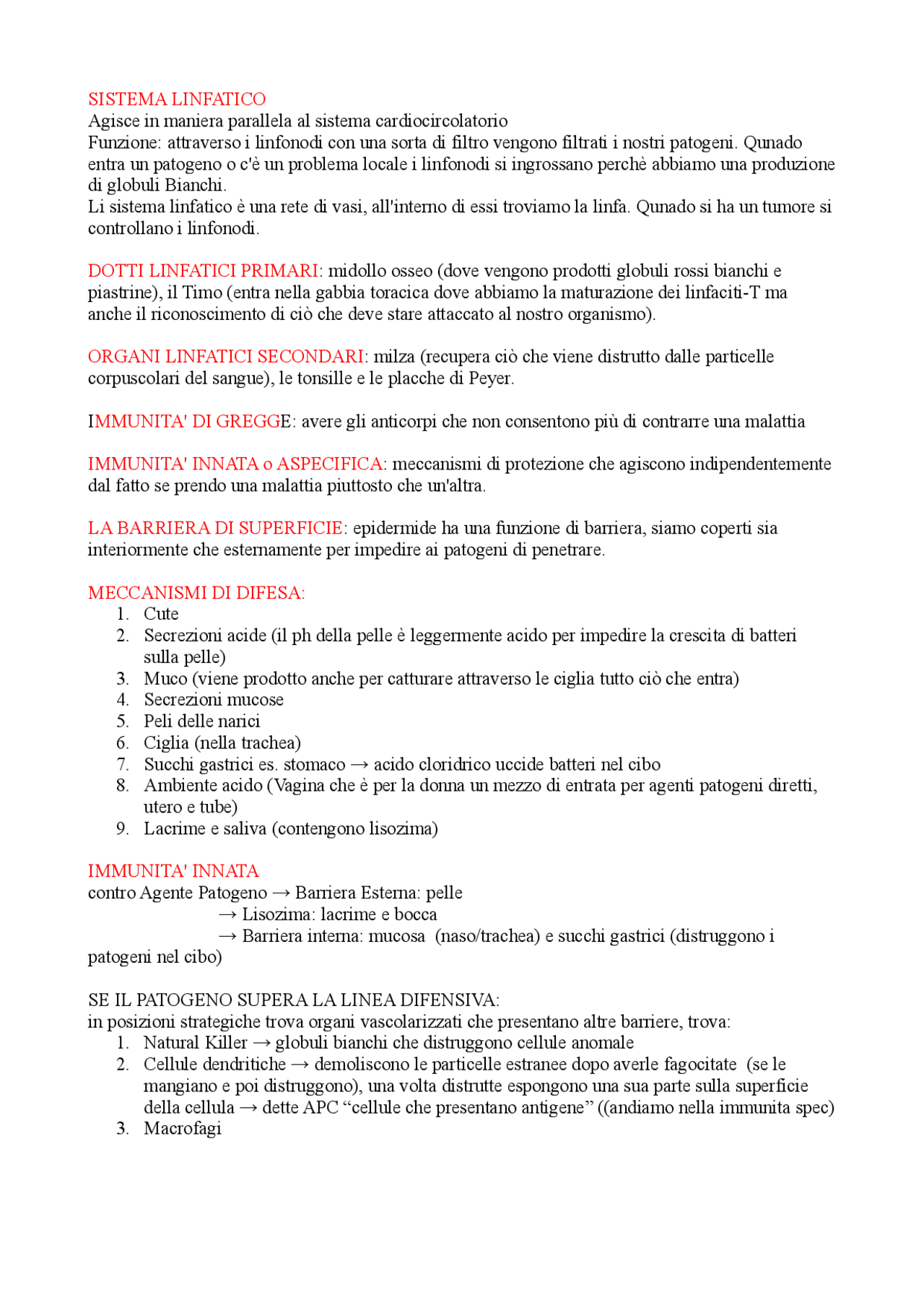 Sistema Linfatico Docsity
