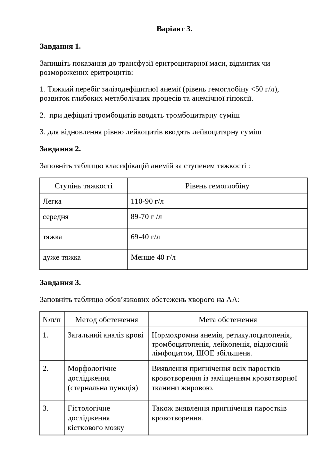 самостоятельная работа студента анемии Docsity