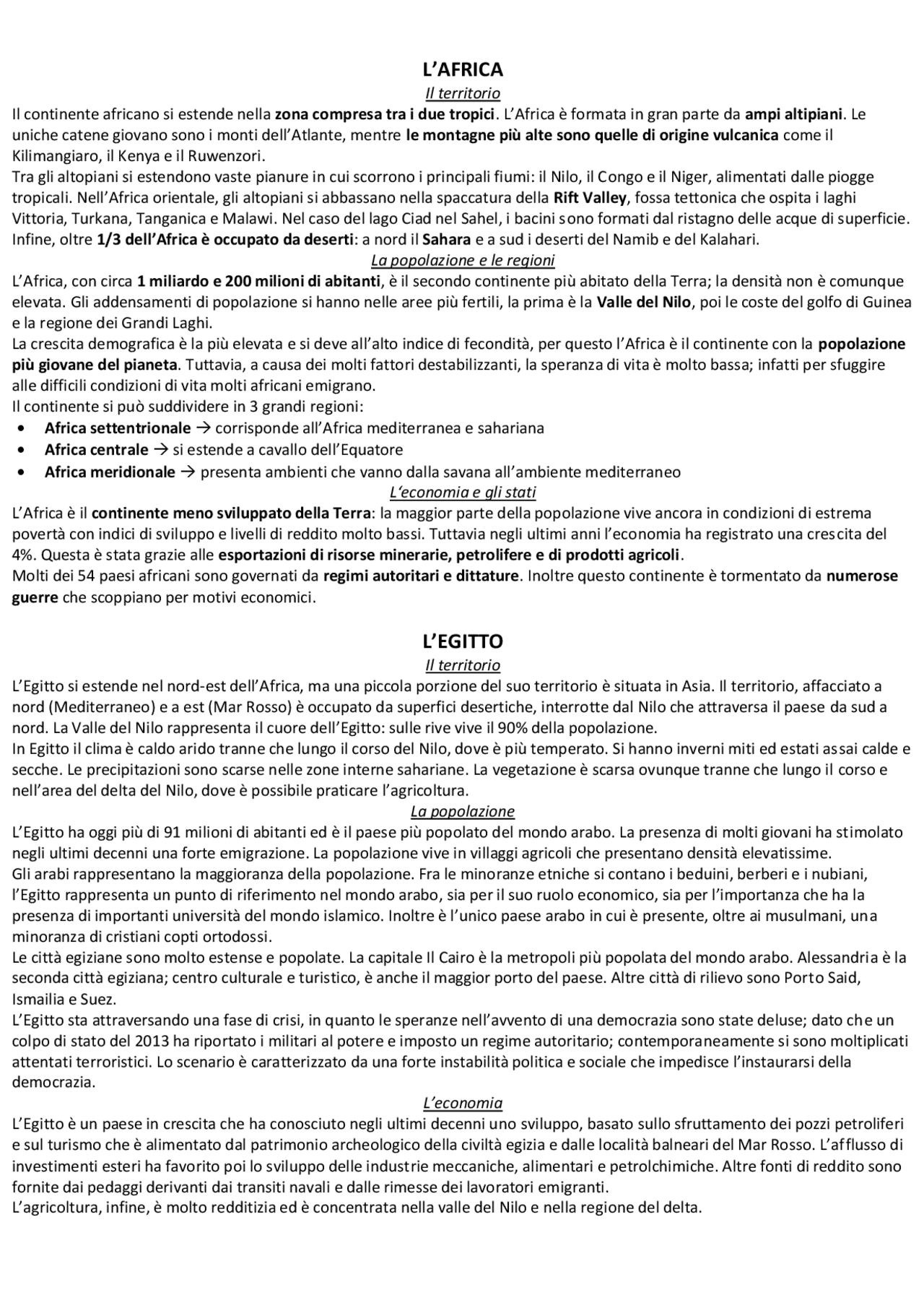 Il Continente Africano Docsity
