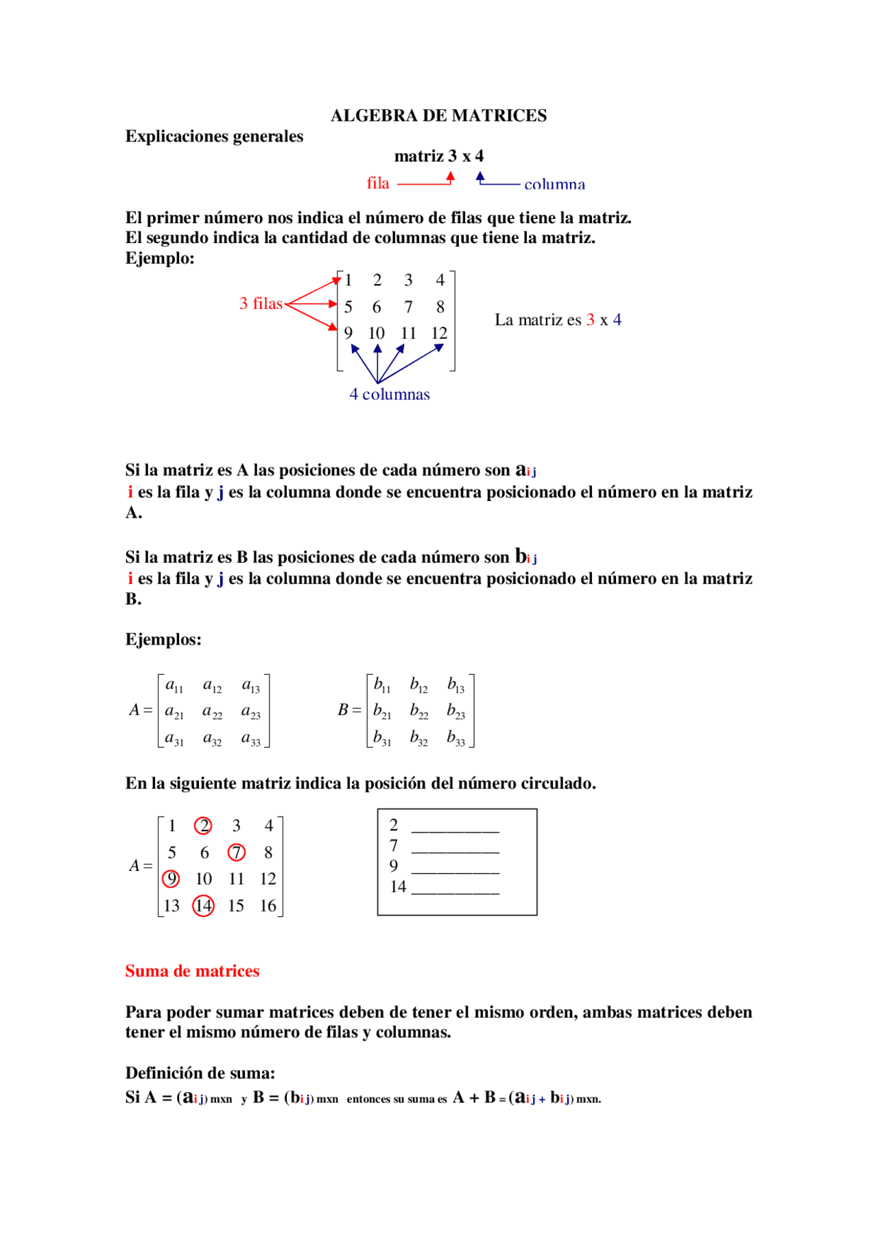 Algebra de Matrices - Ejercicios - Docsity