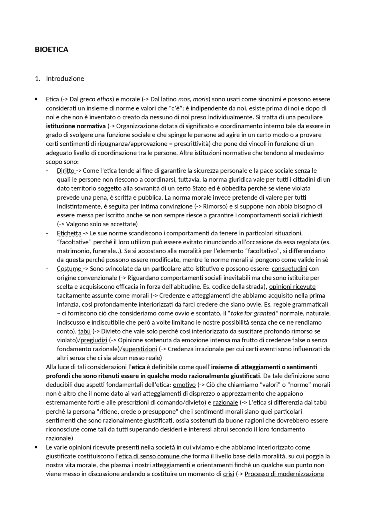 Appunti Bioetica 2019 2020 Docsity