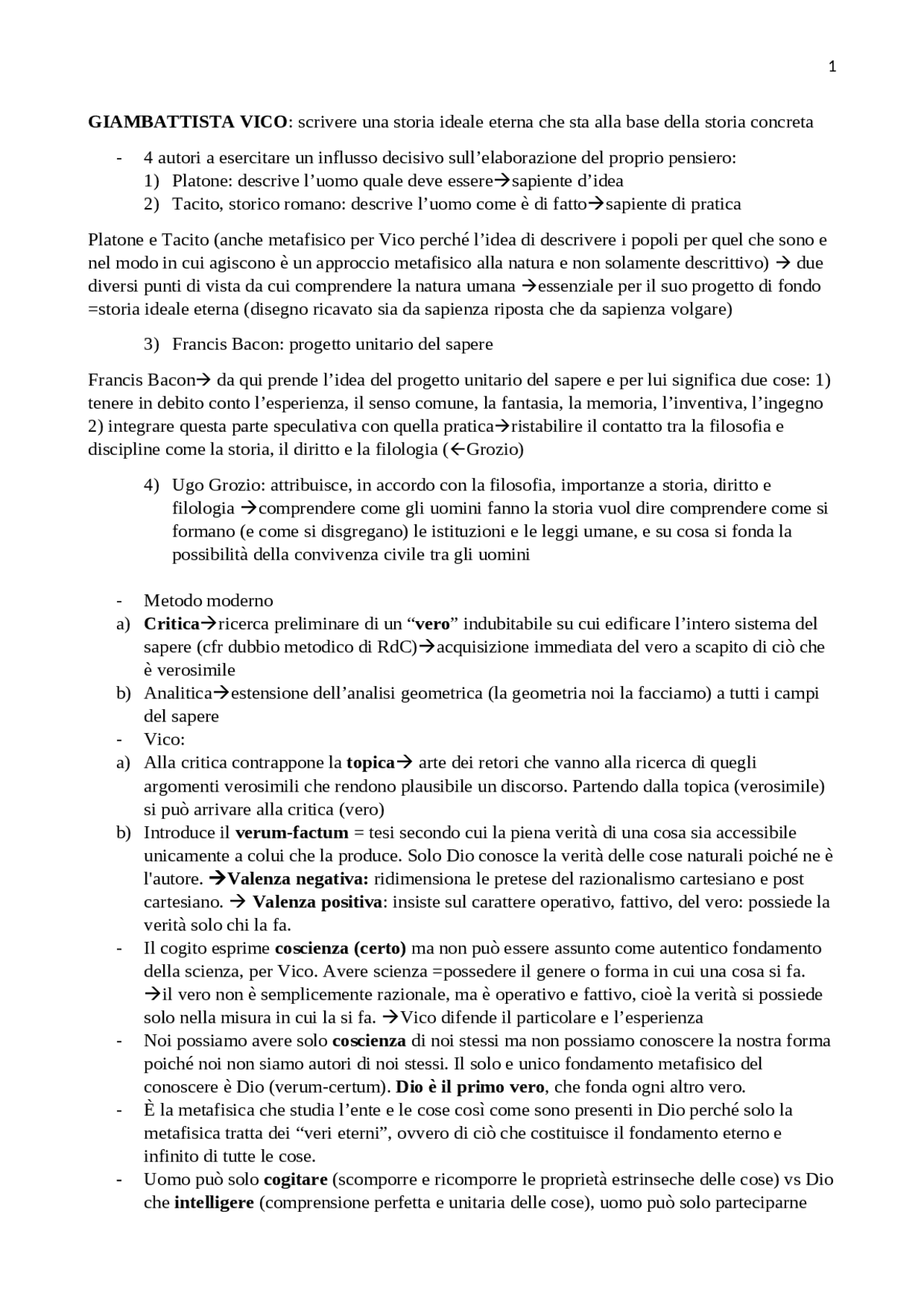 Riassunto Schematico Vico Docsity