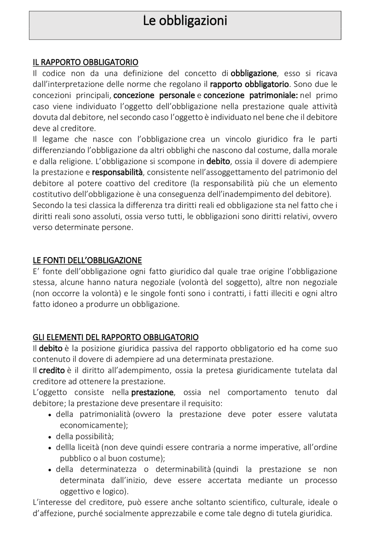 Le Obbligazioni In Generale Docsity